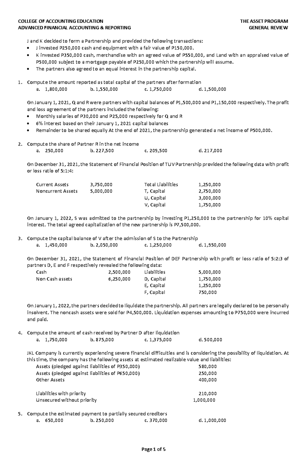 TAP AFAR General Review - ADVANCED FINANCIAL ACCOUNTING & REPORTING ...