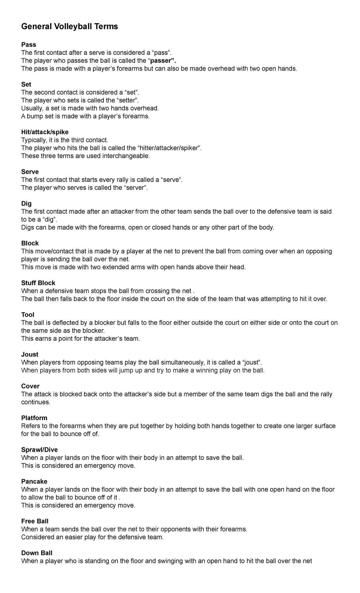 General-Volleyball-Terms - General Volleyball Terms Pass The first ...
