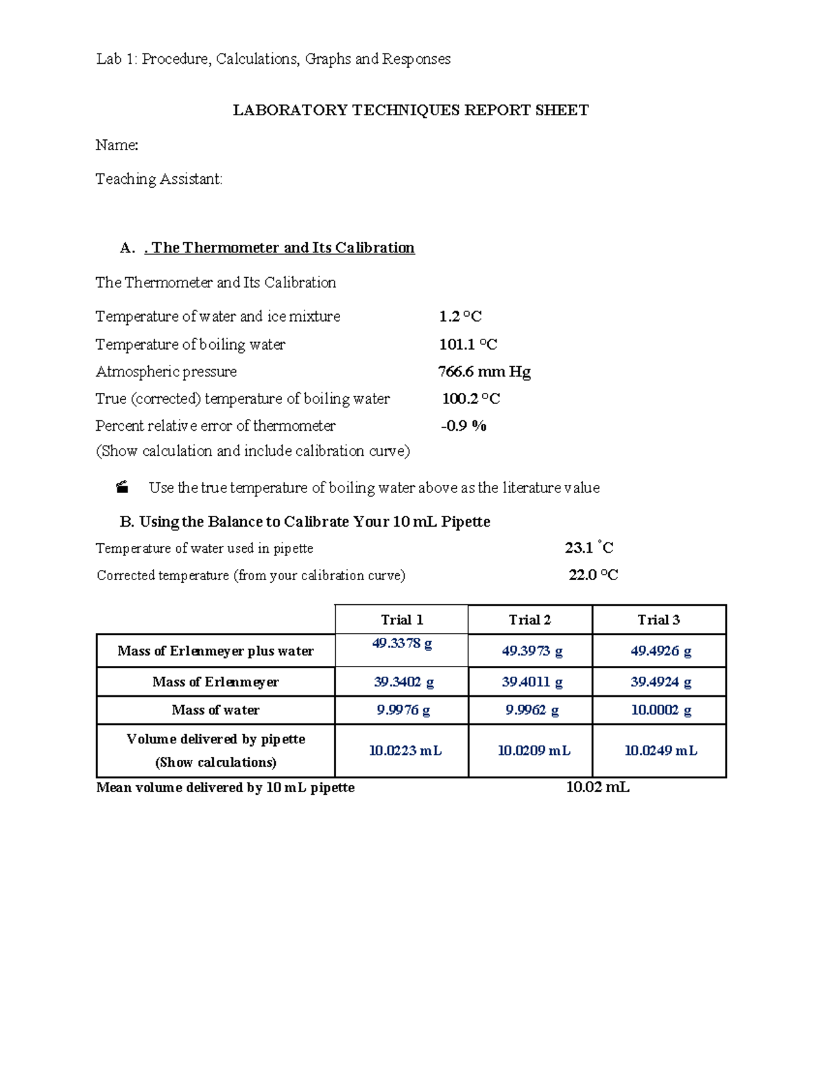 Laboratory Techniques Report Sheet - LABORATORY TECHNIQUES REPORT SHEET ...