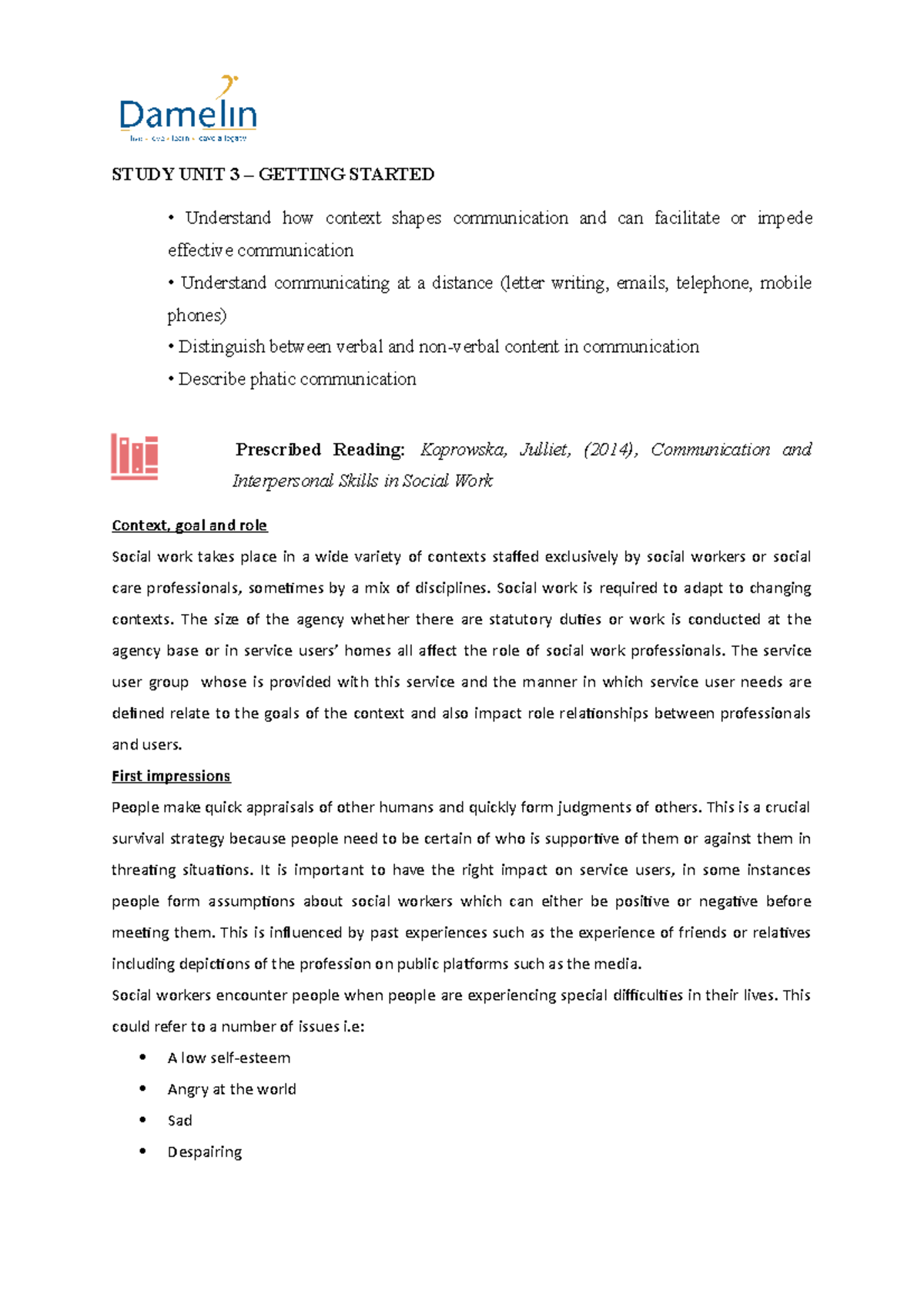 UNIT 3 Getting started - STUDY UNIT 3 – GETTING STARTED • Understand ...