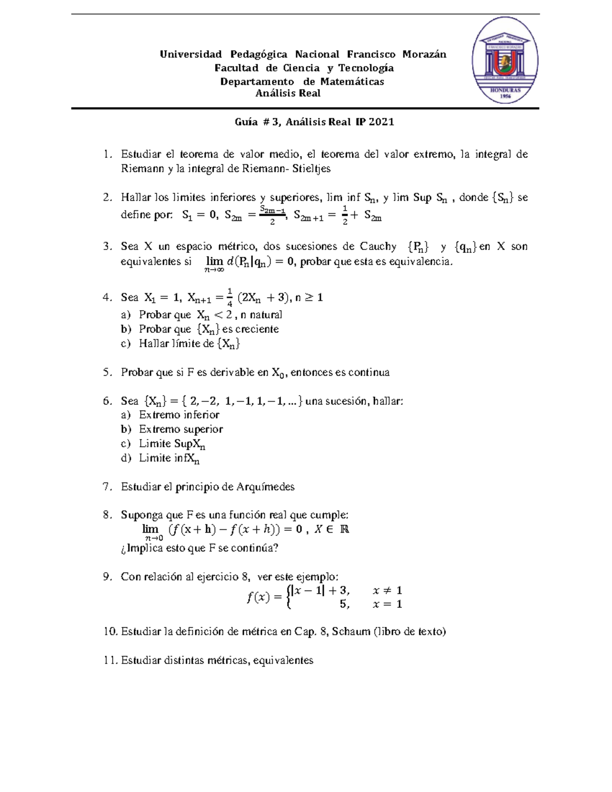 Guía #3 Análisis Real - Guía de lecciones de la clase - Estudiar el ...