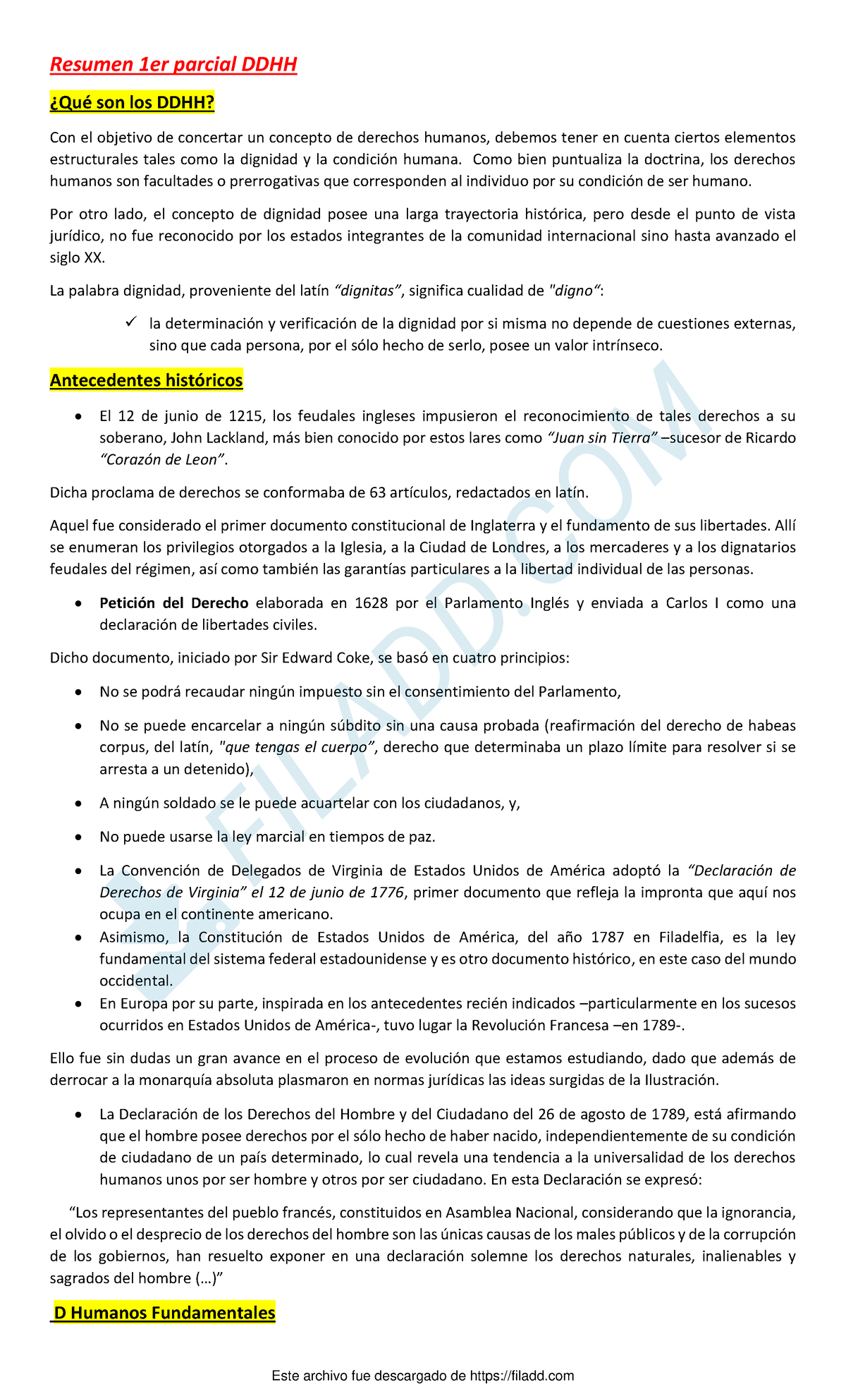 Resumen DDHH Original - Resumen 1er parcial DDHH ¿Qué son los DDHH? Con ...