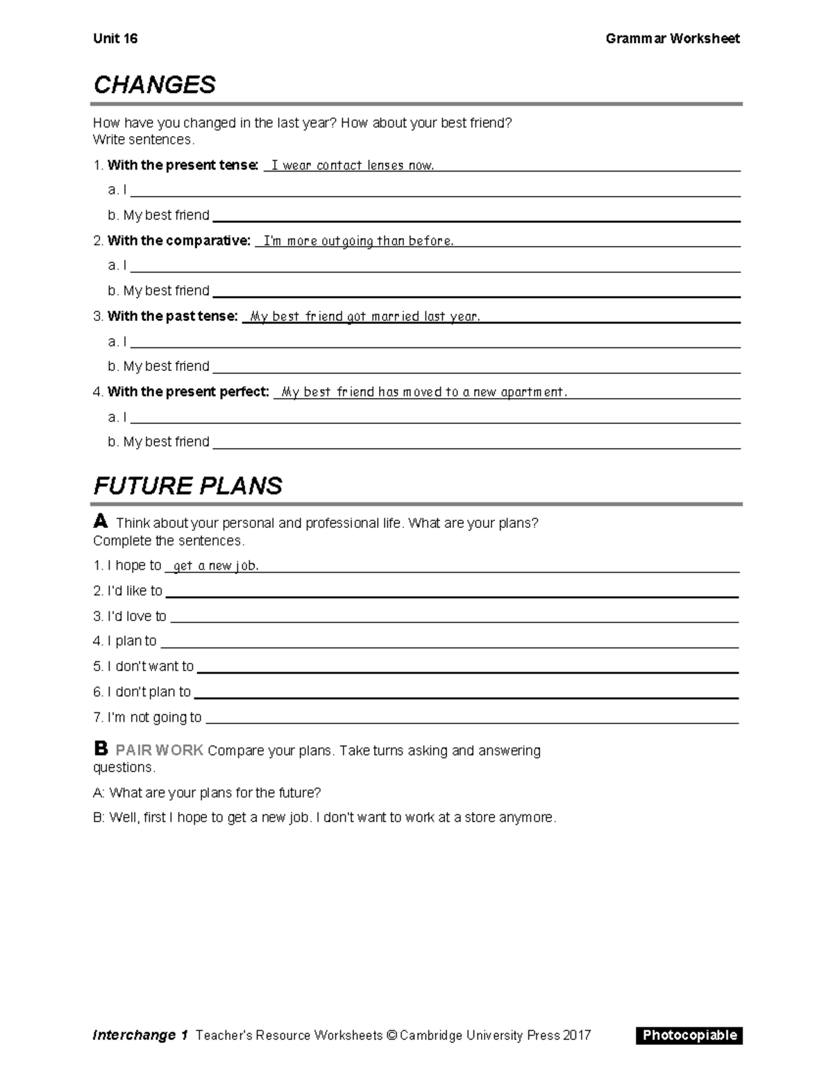 Interchange 5th Ed Level 1 Unit16 Grammar Worksheet - Unit 1 6 Grammar ...