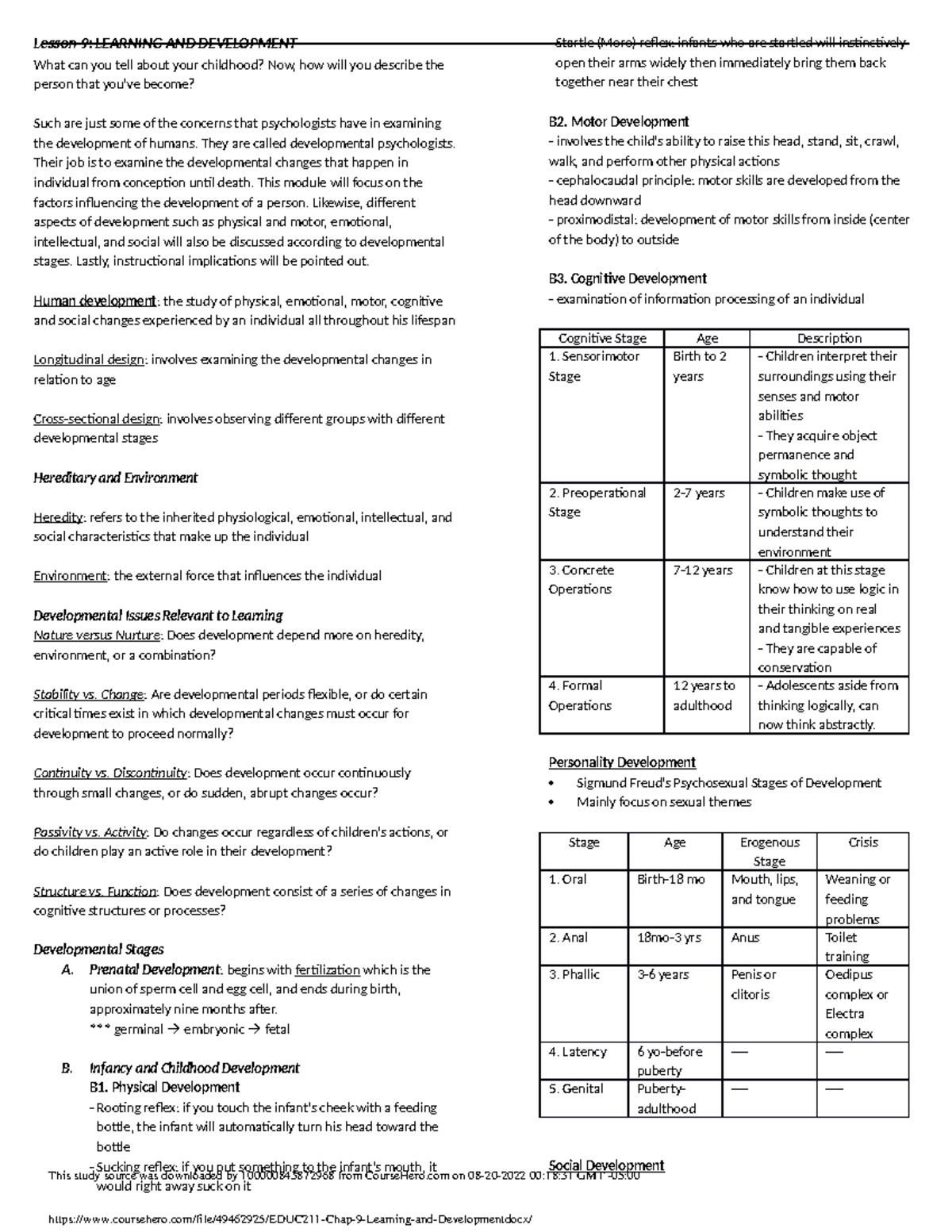 EDUC211 Chap 9 Learning and Development - Lesson 9: LEARNING AND ...