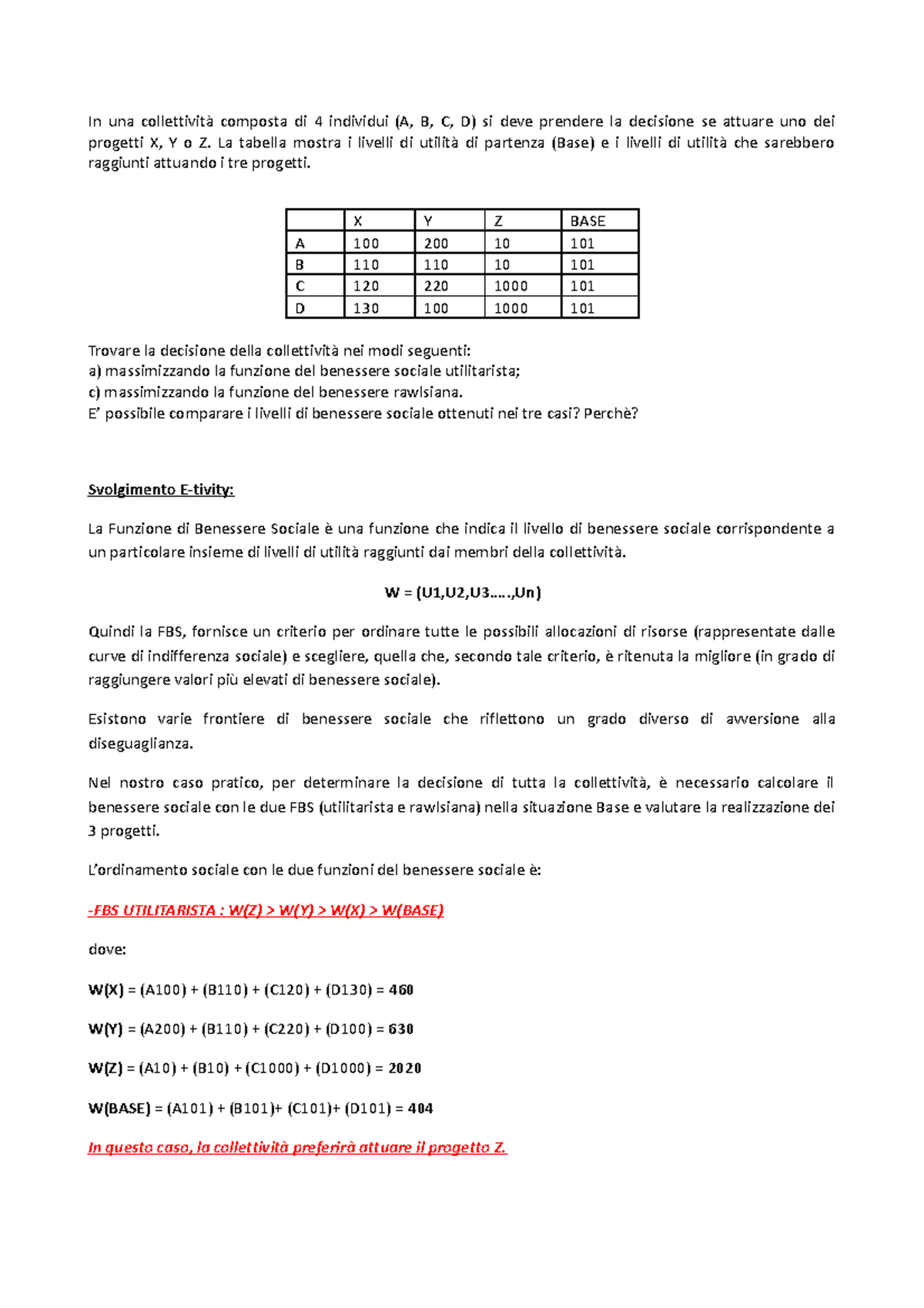 E-tivity sdf - In una collettività composta di 4 individui (A, B, C, D ...