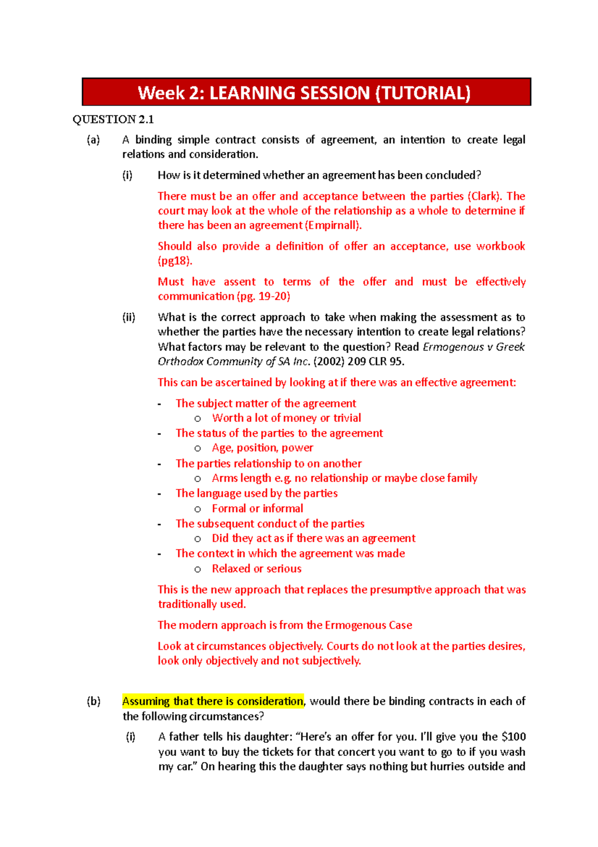Week 2- Tutorial 1 - Week 2: LEARNING SESSION (TUTORIAL) QUESTION 2. (a) A binding simple ...