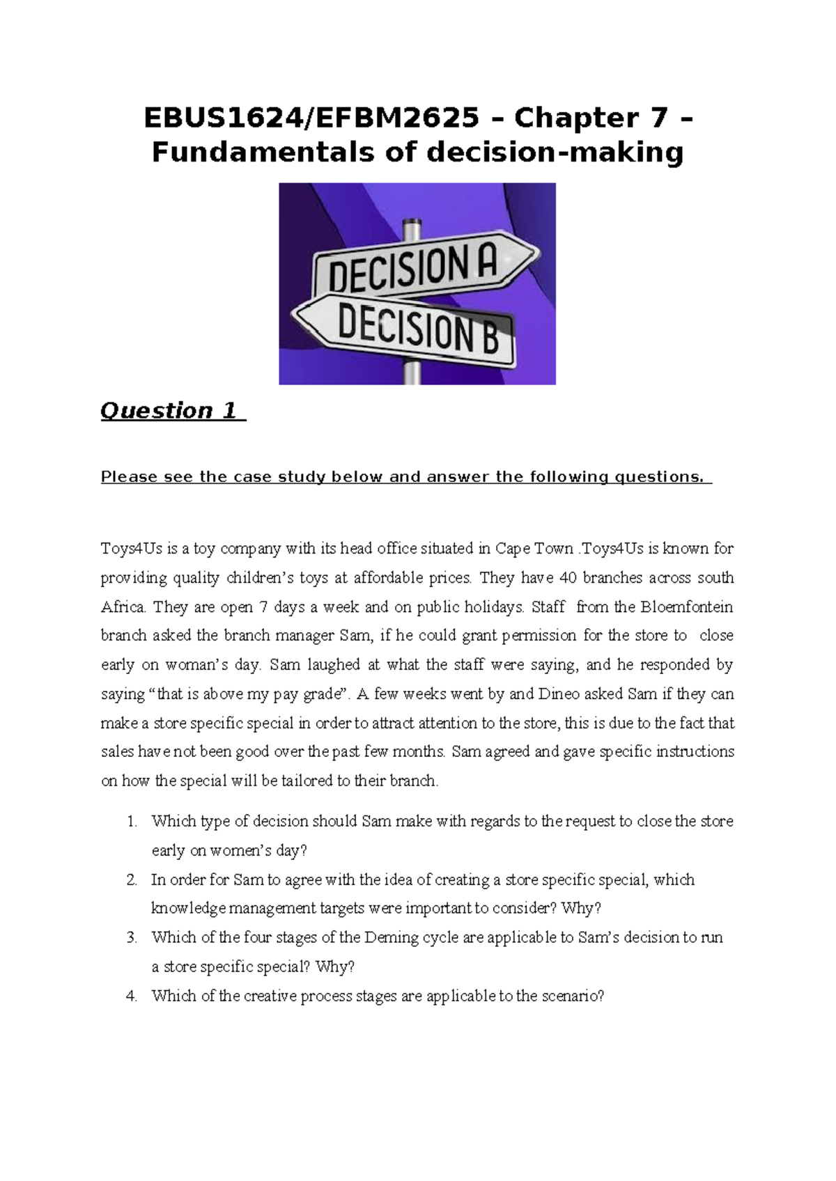 Chapter 7 tutorial questions - EBUS1624/EFBM2625 – Chapter 7 ...