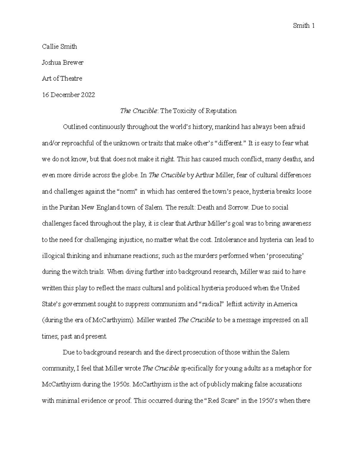 The Crucible Response - Callie Smith Joshua Brewer Art of Theatre 16 ...