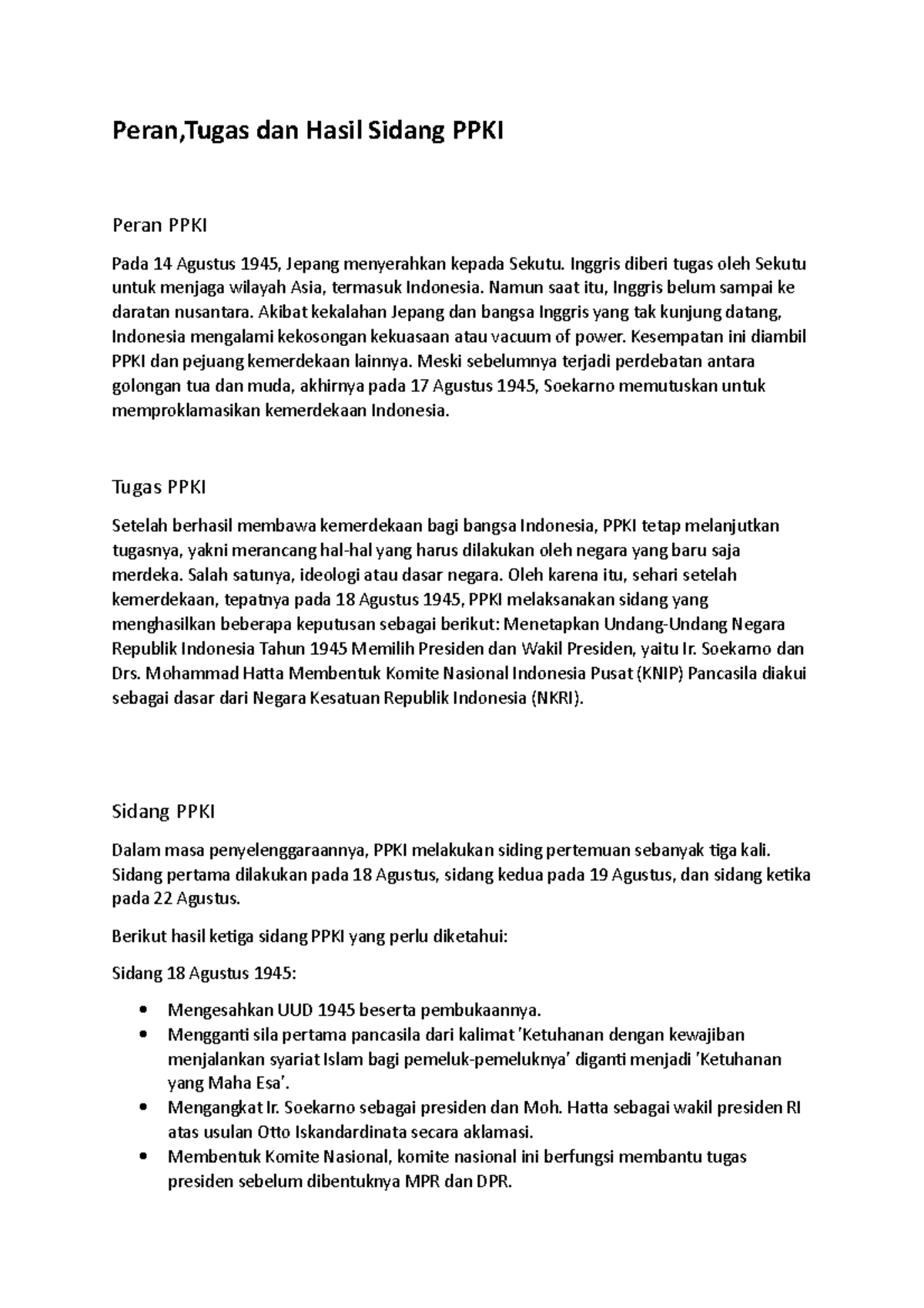 Peran,Tugas dan Hasil Sidang PPKI - Peran,Tugas dan Hasil Sidang PPKI ...