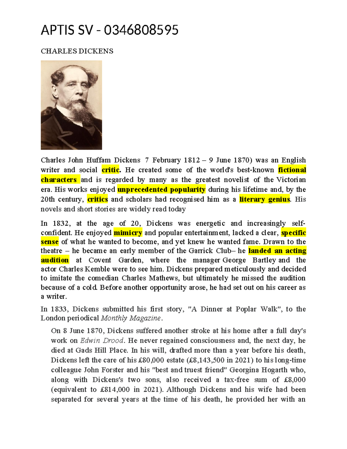 Charles- Dickens - APTIS SV - 0346808595 CHARLES DICKENS Charles John ...