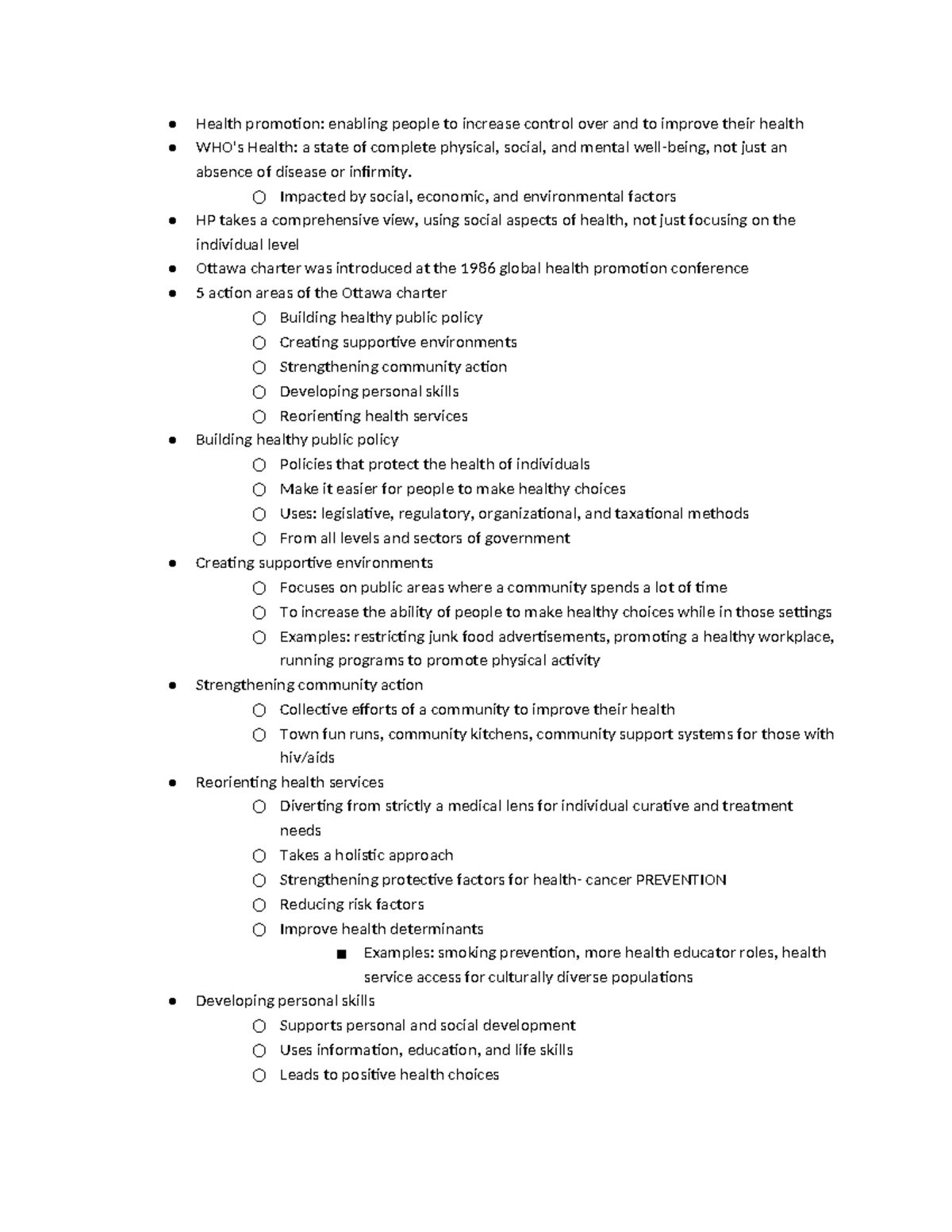 unit 1 lecture notes - Health promotion: enabling people to increase ...