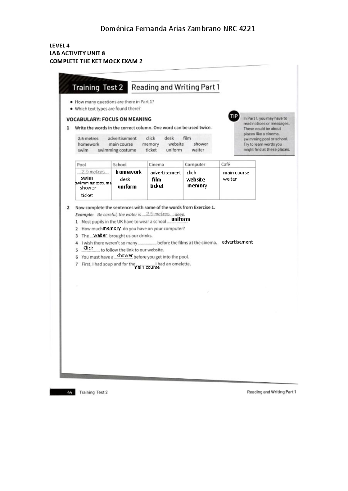 Respuestas de nivel 4 Inglés-Unit9-gramática - LEVEL 4 LAB ACTIVITY ...