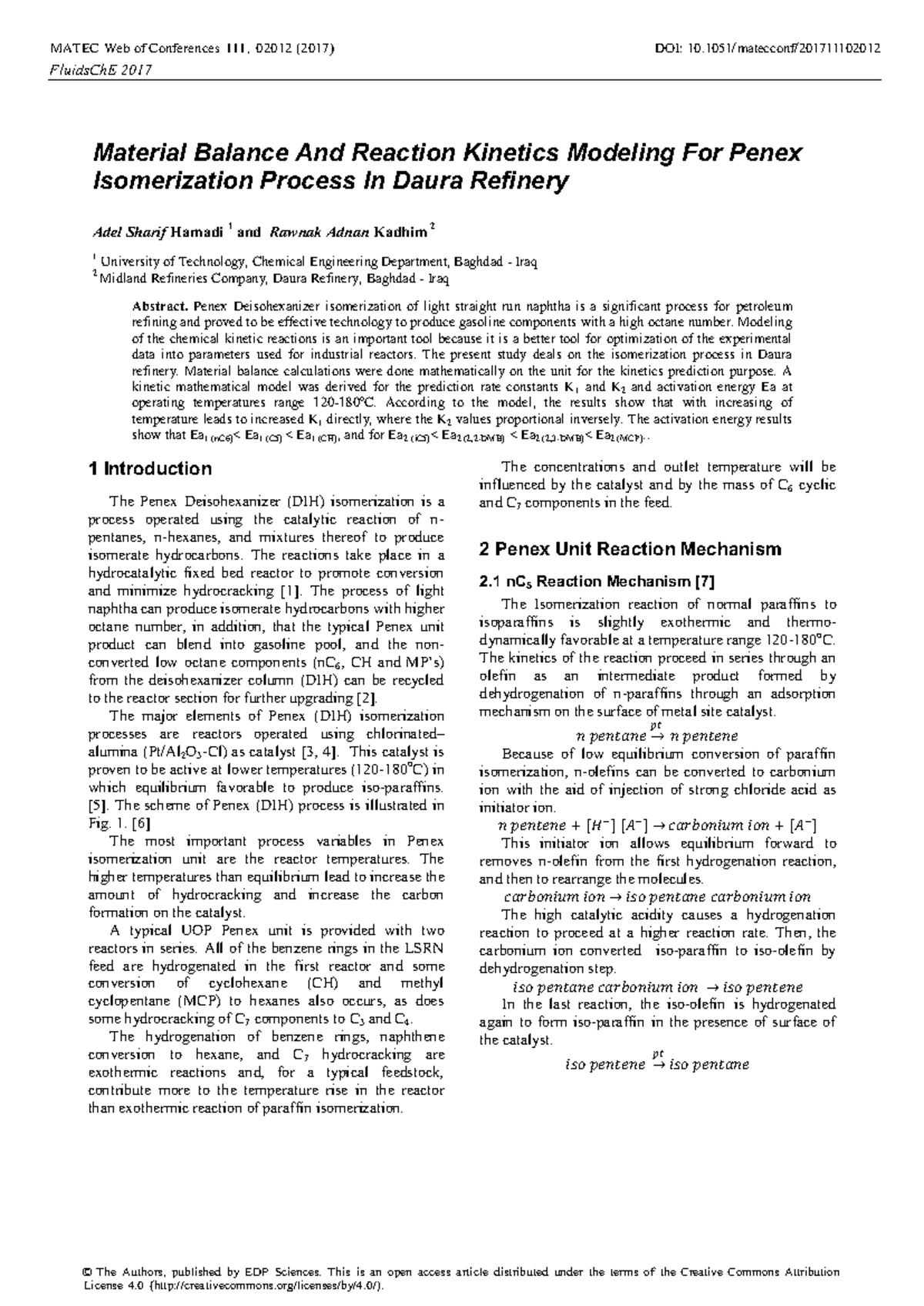 Matecconf fluid 2017 02012 - Material Balance And Reaction Kinetics ...
