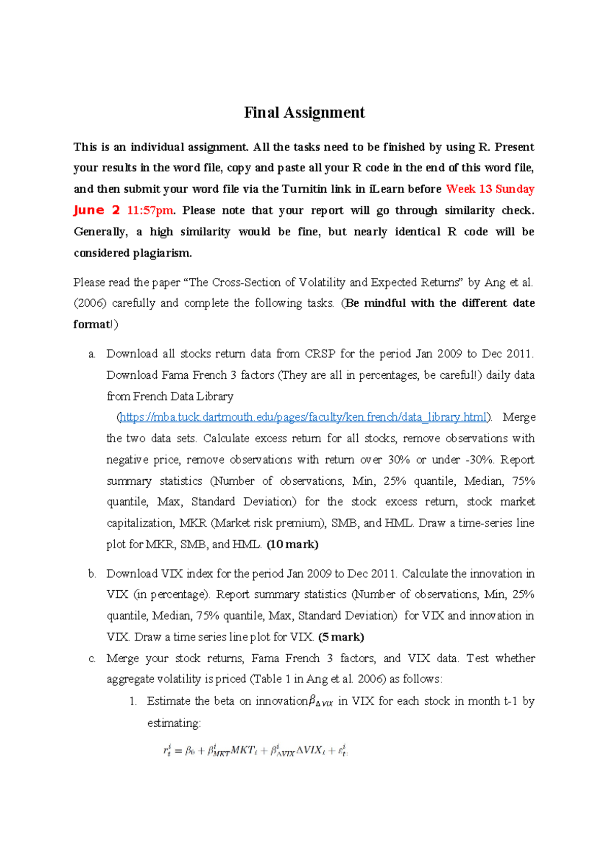 Final assignment - Final Assignment This is an individual assignment ...