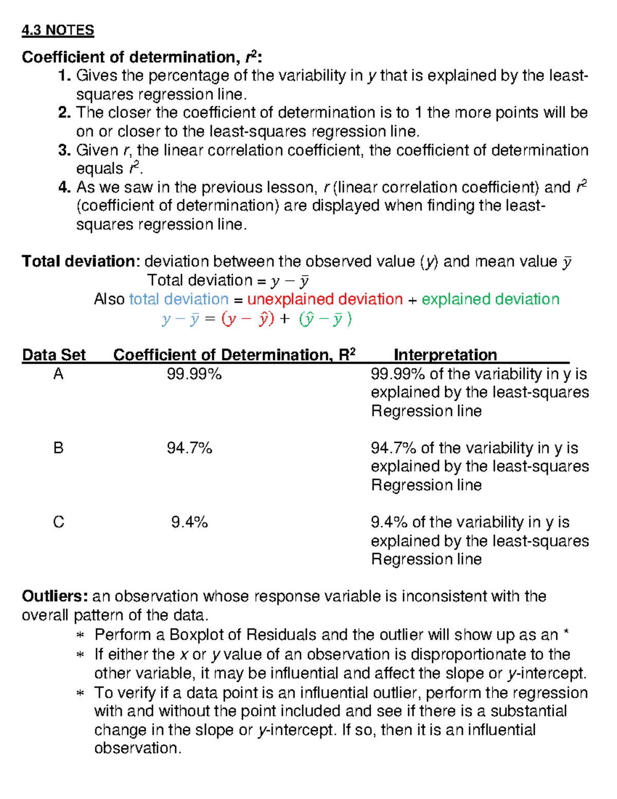 4.3 HWNotesStats - 4 NOTES Coefficient of determination, r2: 1. Gives ...