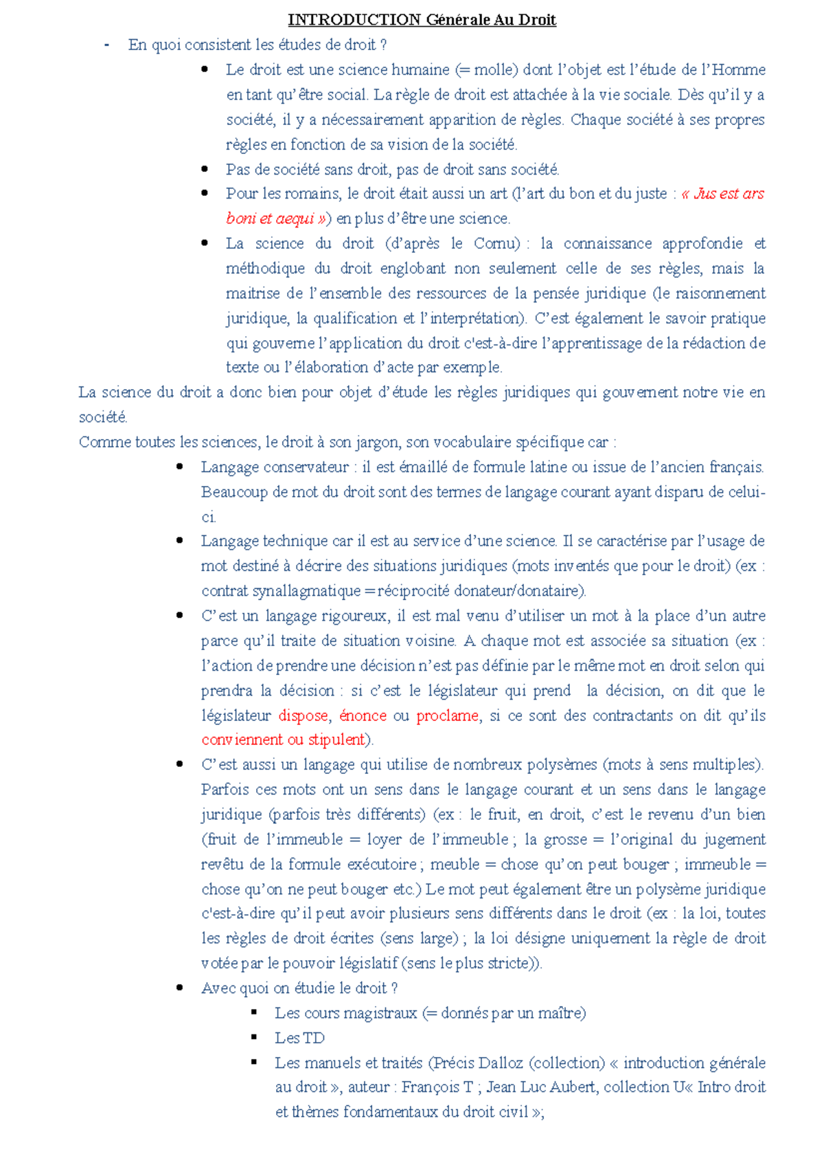 Intro generale au droit - INTRODUCTION Générale Au Droit En quoi consistent les études de droit ...