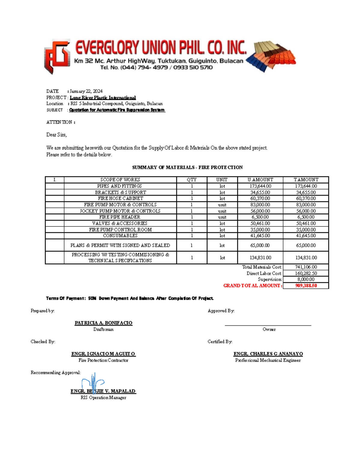 A-15- Final - SUBJECT : Quotation for Automatic Fire Suppression System ...