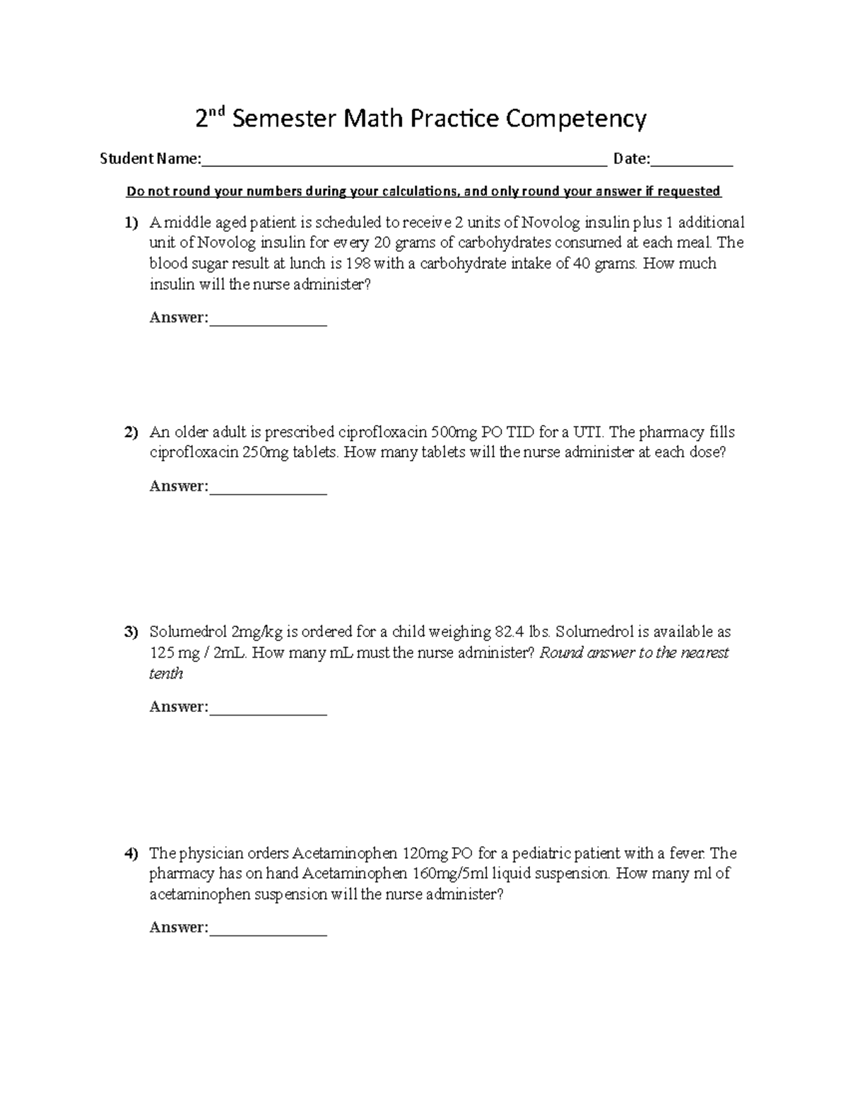 2nd Semester Math Practice Competency - 2 nd Semester Math Practice ...