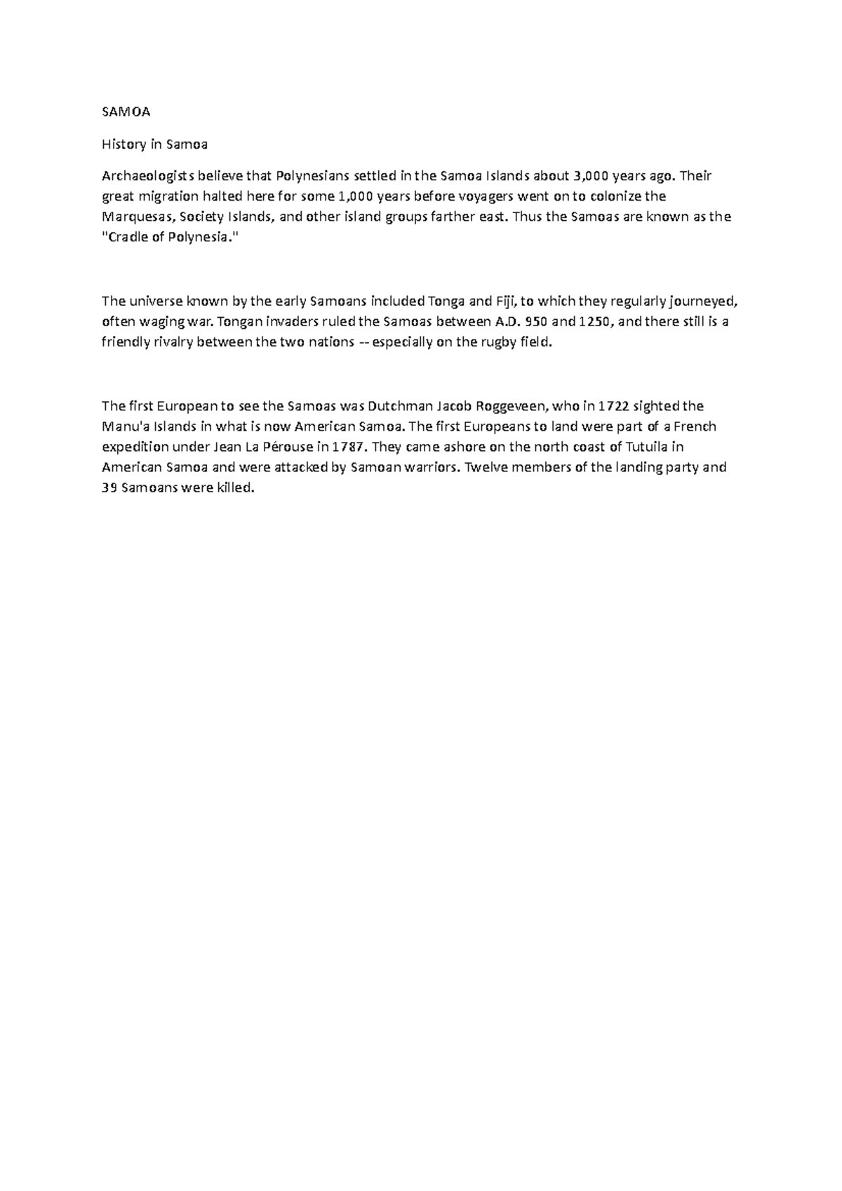 Samoa - History of the country and its people - SAMOA History in Samoa ...