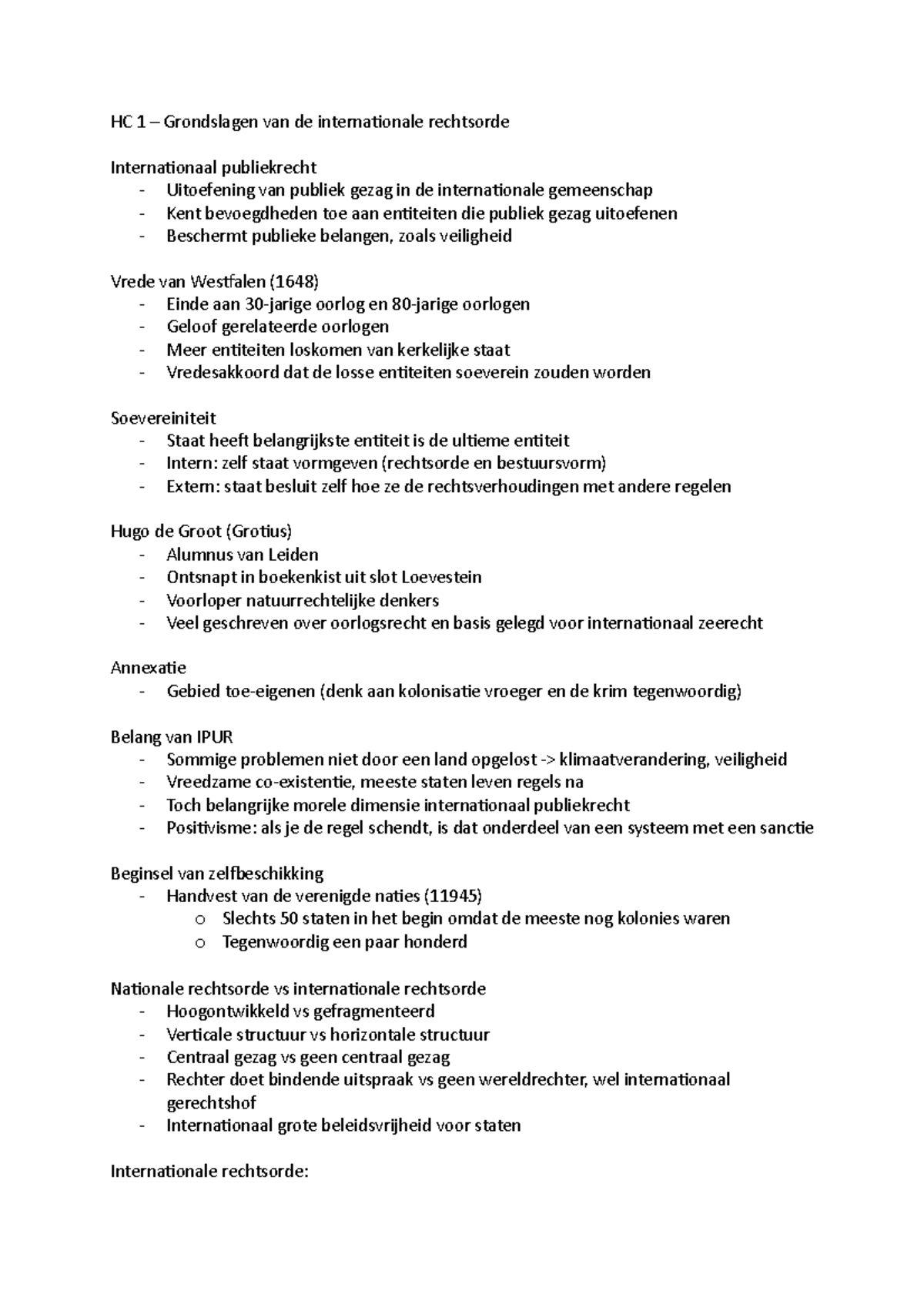 Hoorcollege 1 Aantekeningen Hc 1 Grondslagen Van De Internationale