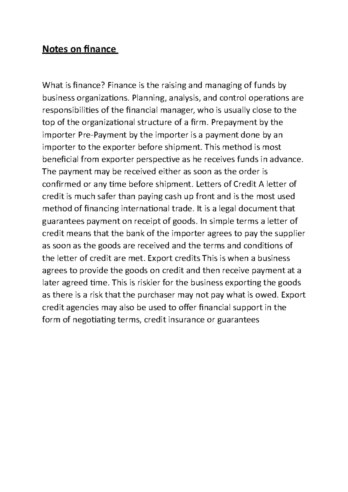 Notes on finance - Notes on finance What is finance? Finance is the ...