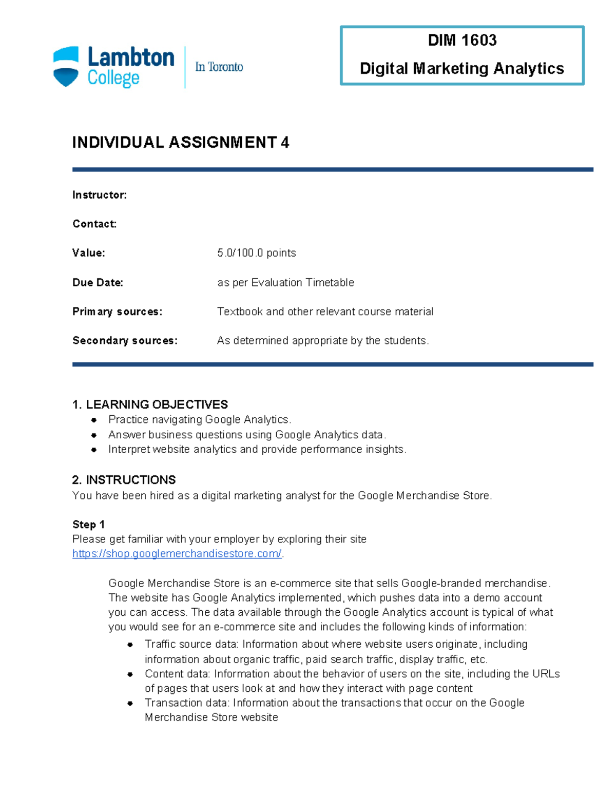 Individual Assignment 4 - DIM 1603 Digital Marketing Analytics ...