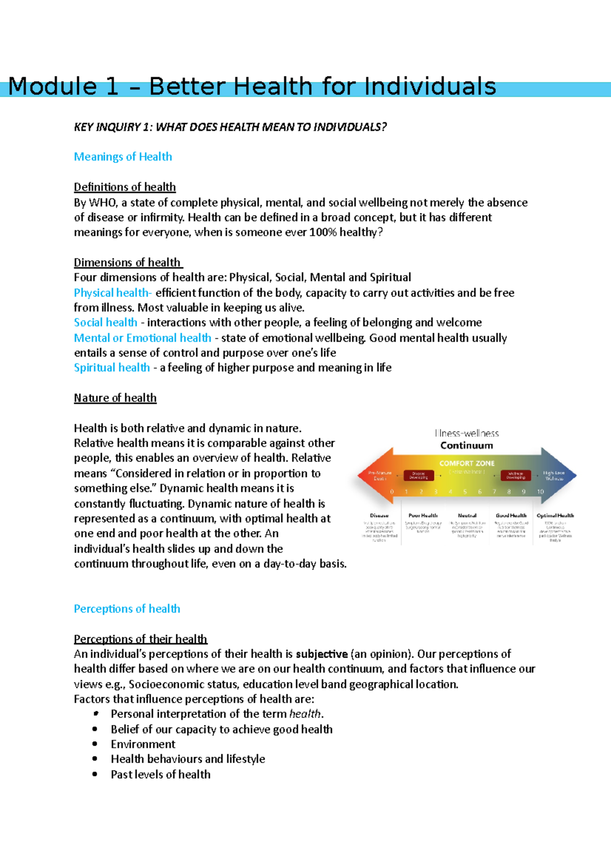 Meanings of Health and Influences on Individual Health - Studocu