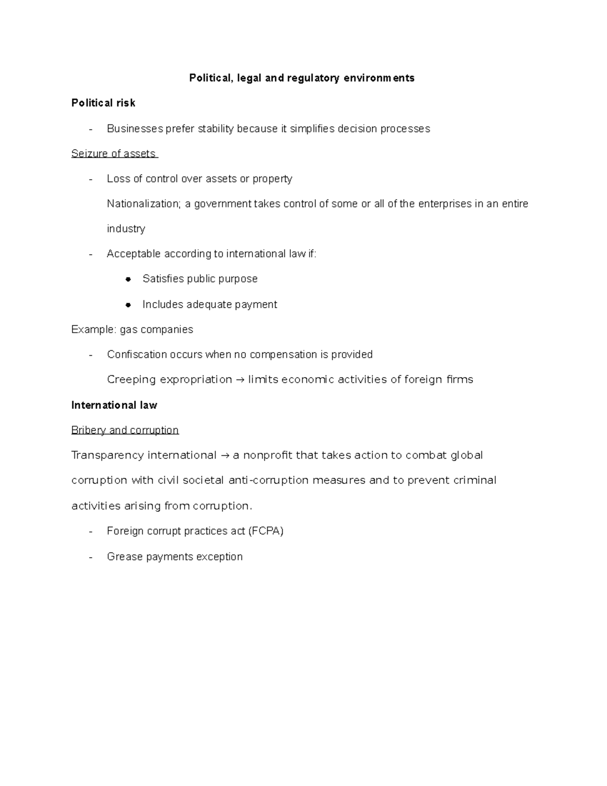 Political, legal, and regulatory environments - MKTG43000EX4 - IOWA ...