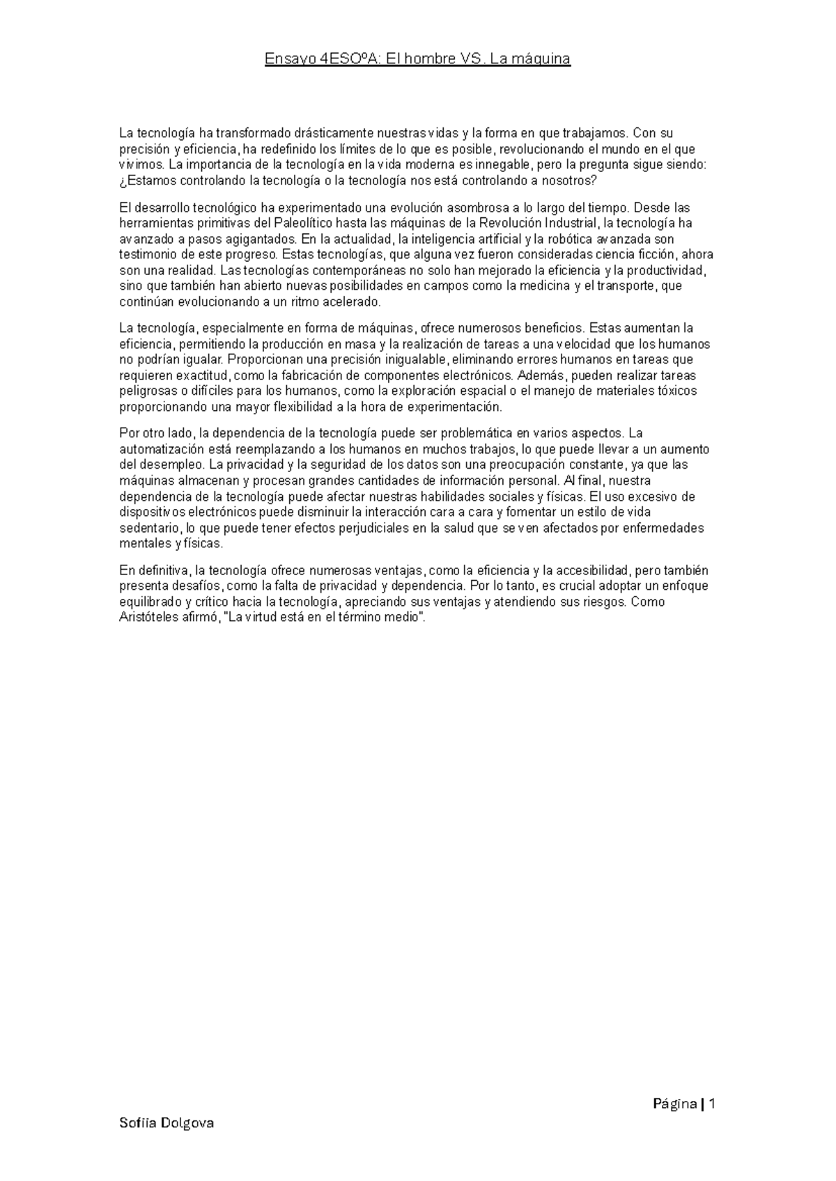 Ensayo 4ESOºA El hombre VS. La máquina (Sofiia Dolgova) - Ensayo 4ESOºA: El hombre VS. La ...