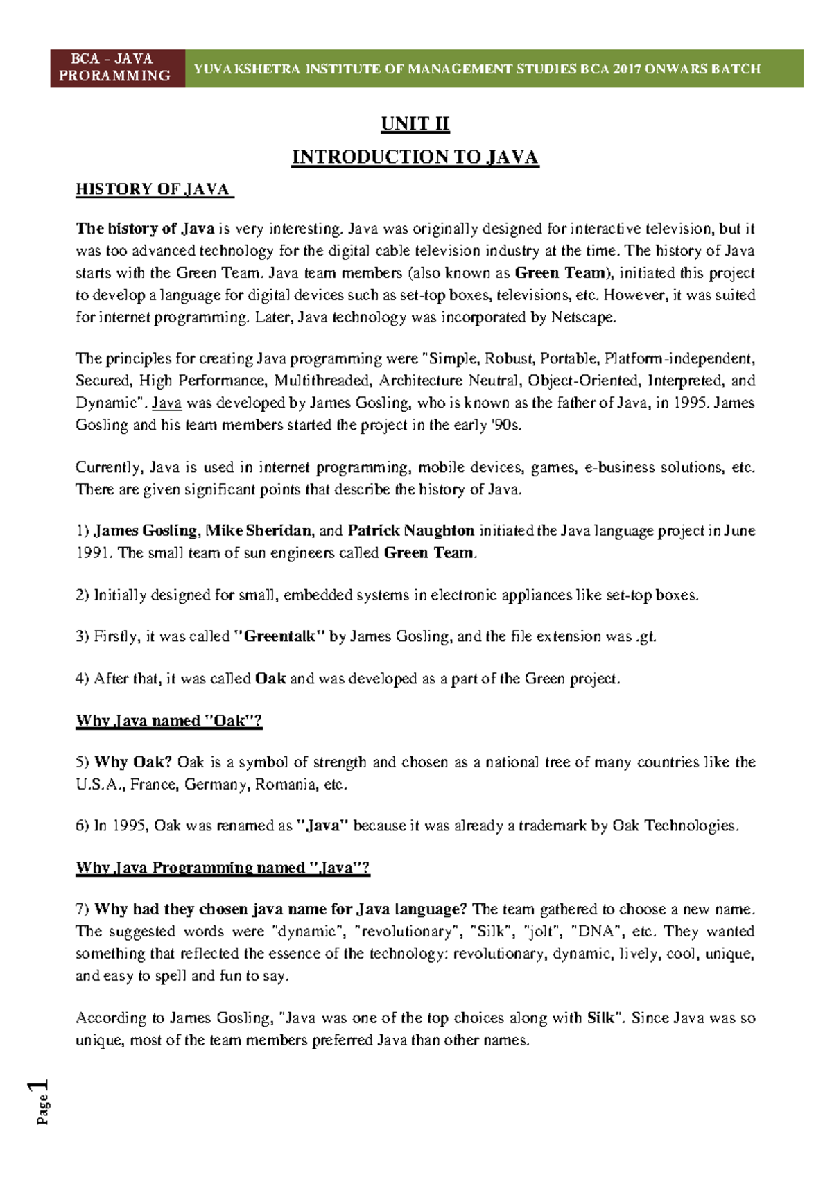 JAVA UNIT 2 note with question and answer - PRORAMMING YUVAKSHETRA ...