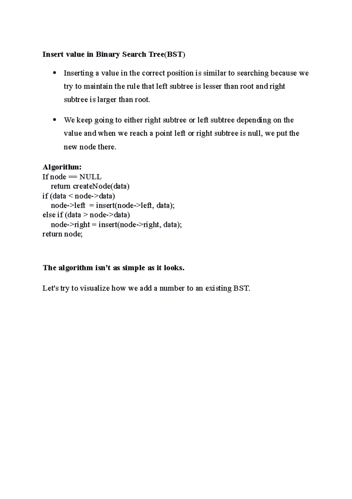 Insert Value In Binary Search Tree Ist Itm Insert Value In Binary Search Treebst Inserting A