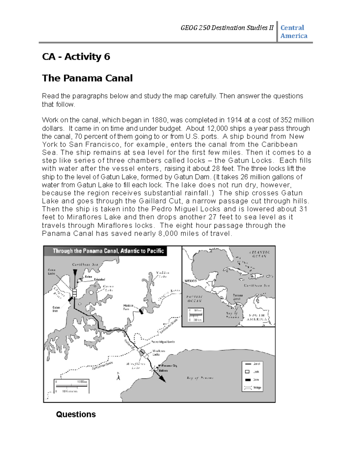 CA - Activity 6 The Panama Canal - GEOG 250 - SAIT Polytechnic - Studocu