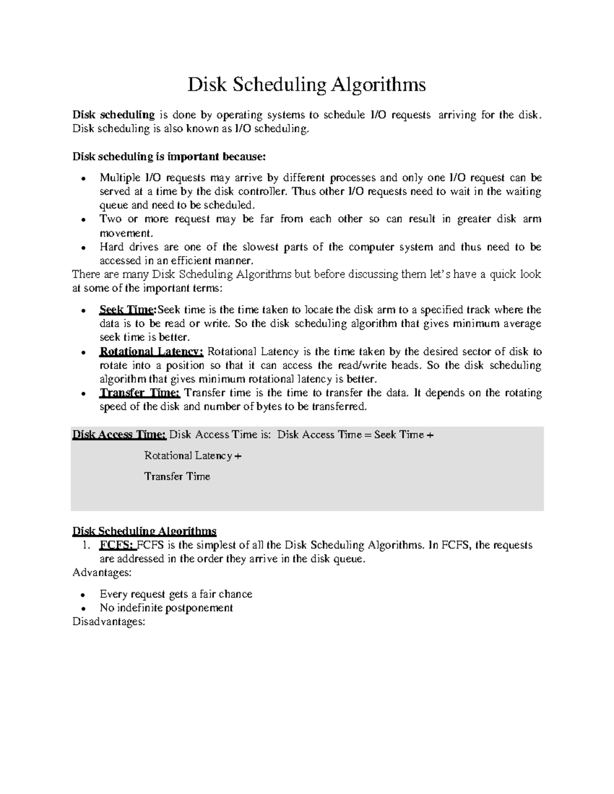 UNIT-5 - Disk Scheduling Algorithms Disk scheduling is done by operating systems to schedule I/O ...