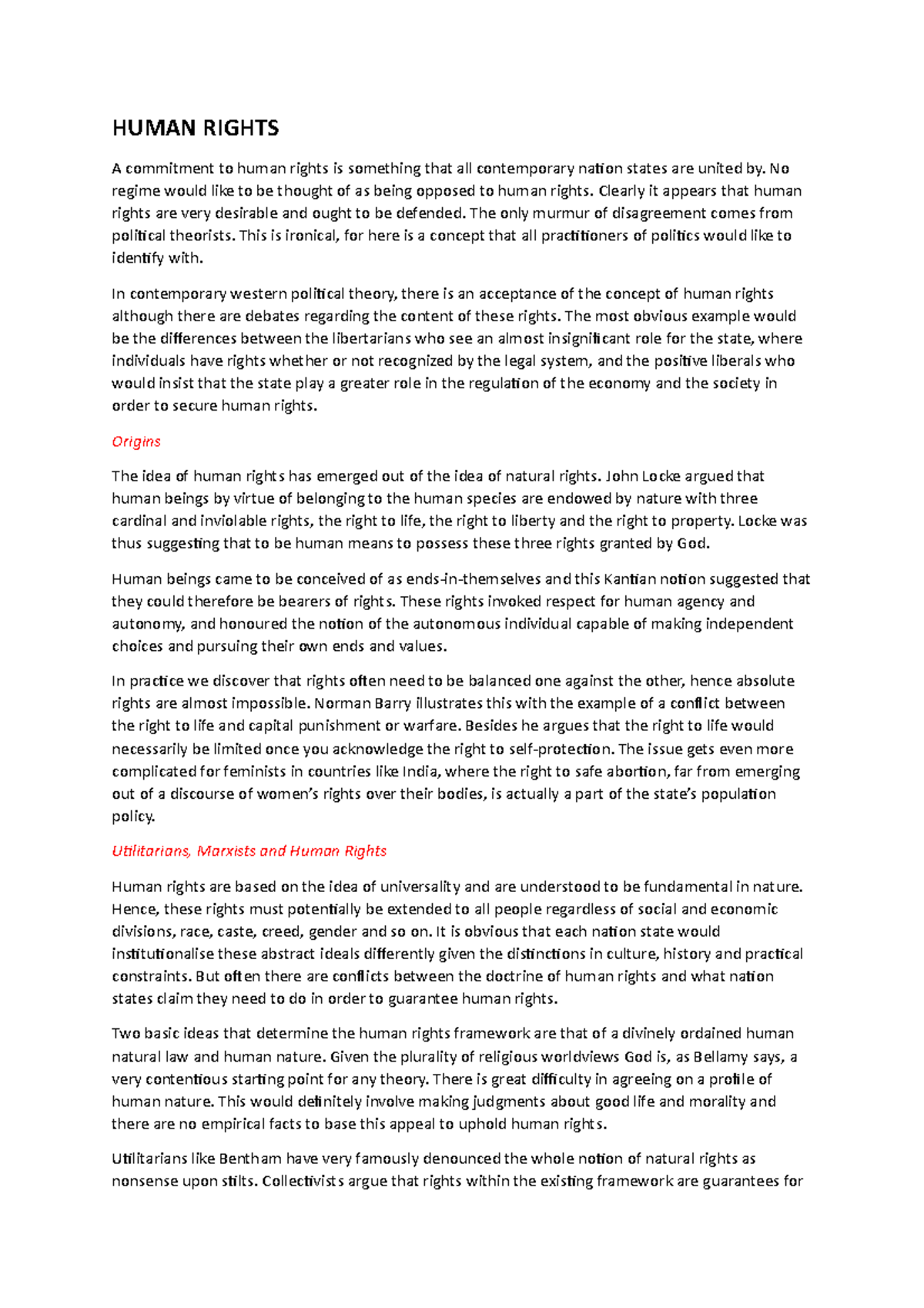 Human Rights - Philosophy notes - HUMAN RIGHTS A commitment to human ...