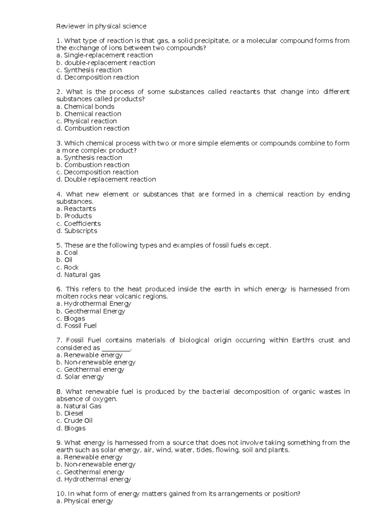Reviewer for Physical Science Finals - Reviewer in physical science 1 ...