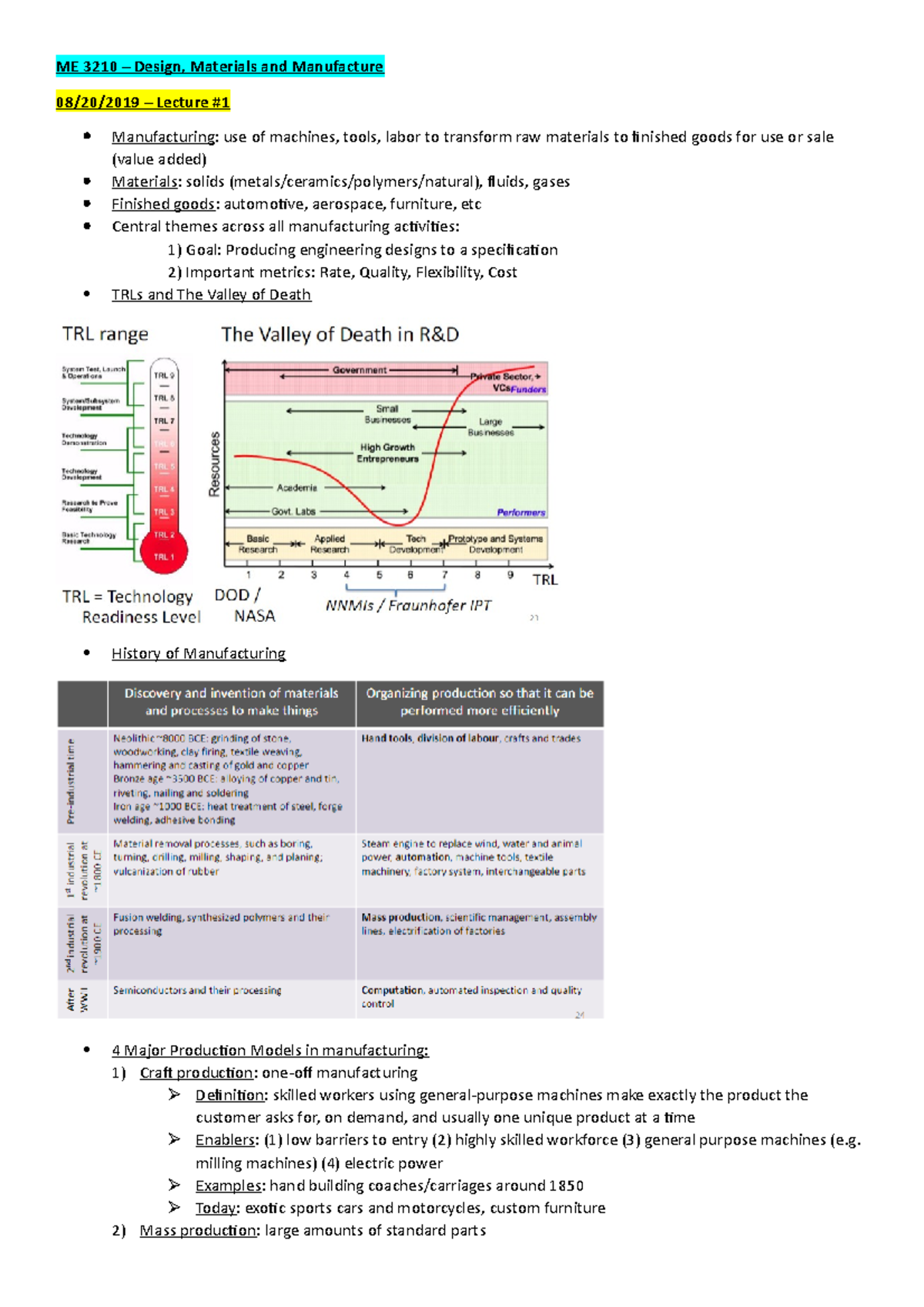 ME 3210 -Class Summary - Lecture notes 1-12 - ME 3210 – Design ...