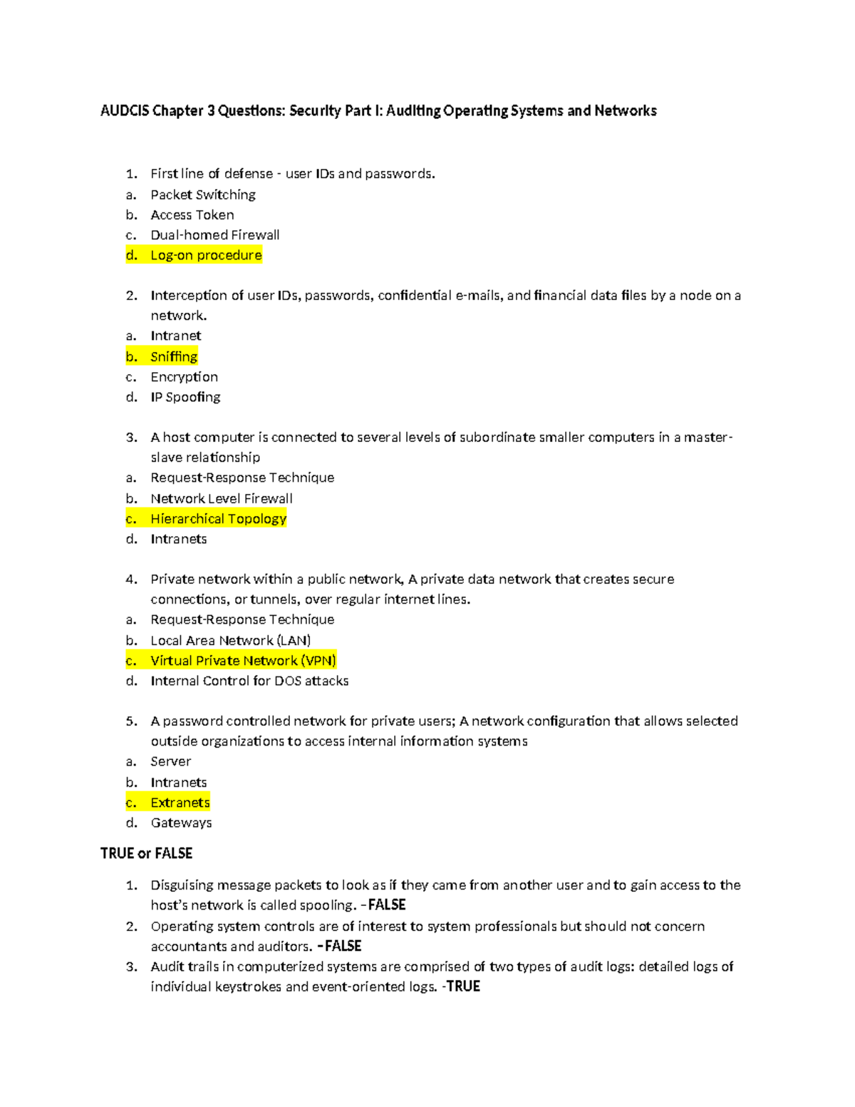 Audcis Chapter 3 Questions - AUDCIS Chapter 3 Questions: Security Part I: Auditing Operating ...