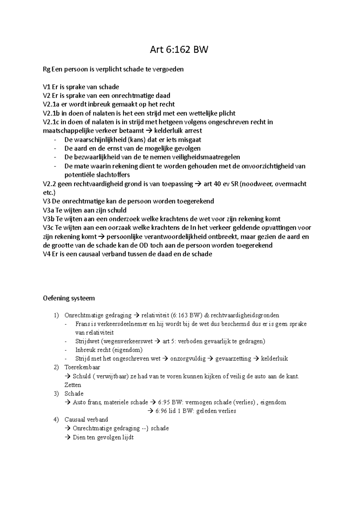 Art 6;162 BW - samenvatting onrechtmatige daad - Art 6:162 BW Rg Een ...