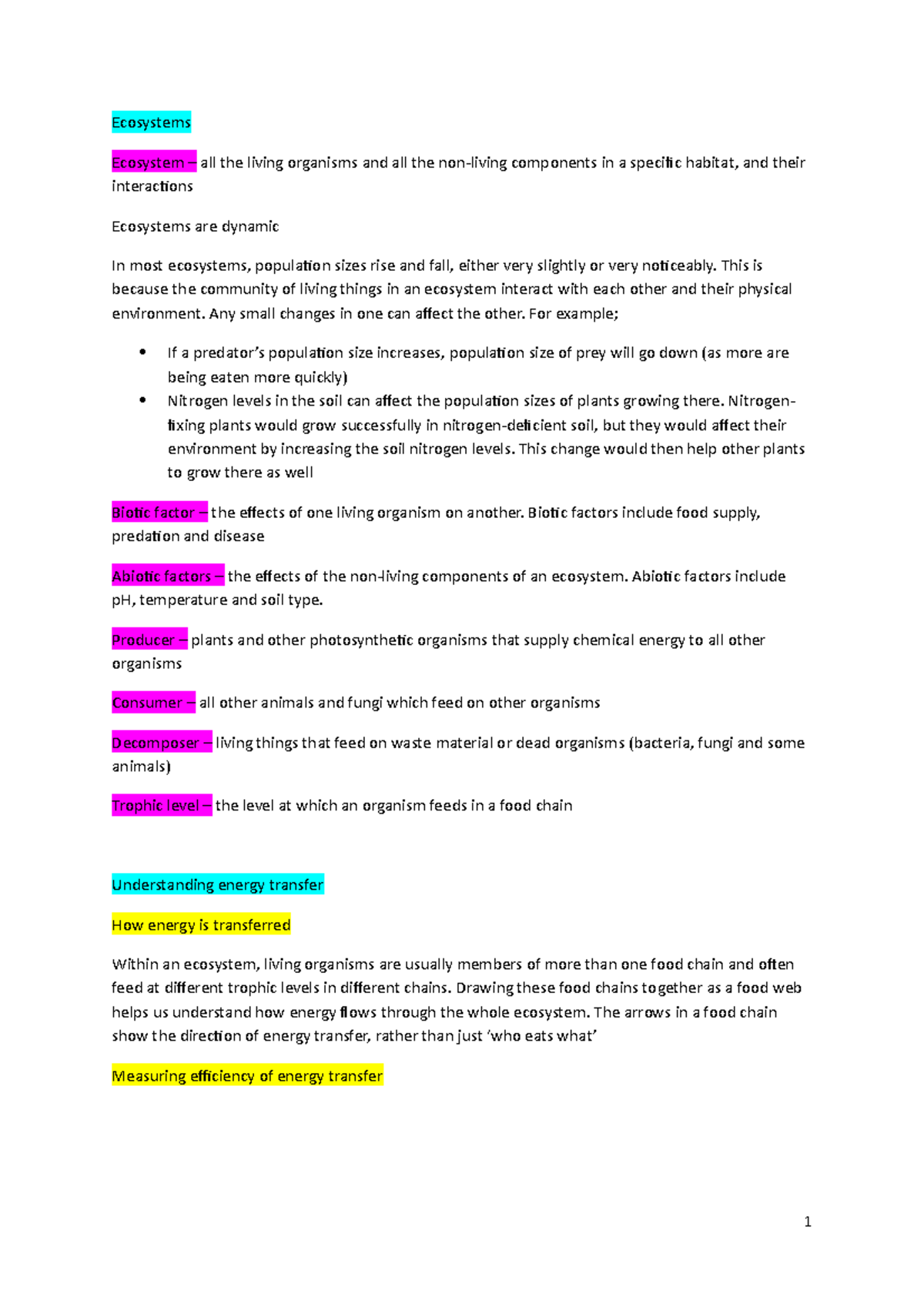 Ecosystems and sustainability - Ecosystems Ecosystem – all the living ...