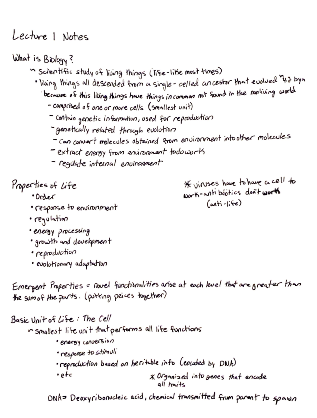 Lecture 1: Introduction Notes - Top Lecture I Notes What is Biology ...