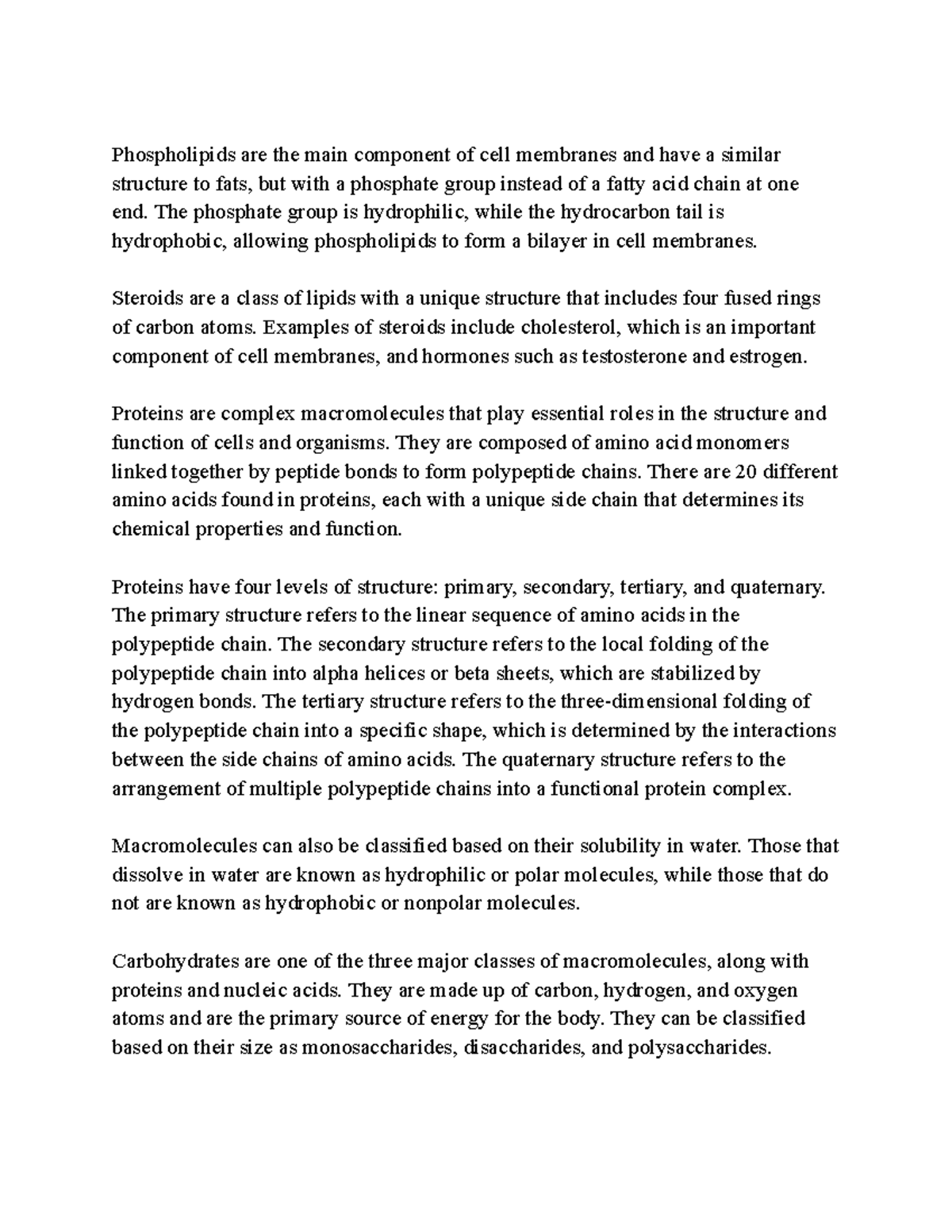 Macromolecules Notes 2- Google Docs - Phospholipids are the main ...