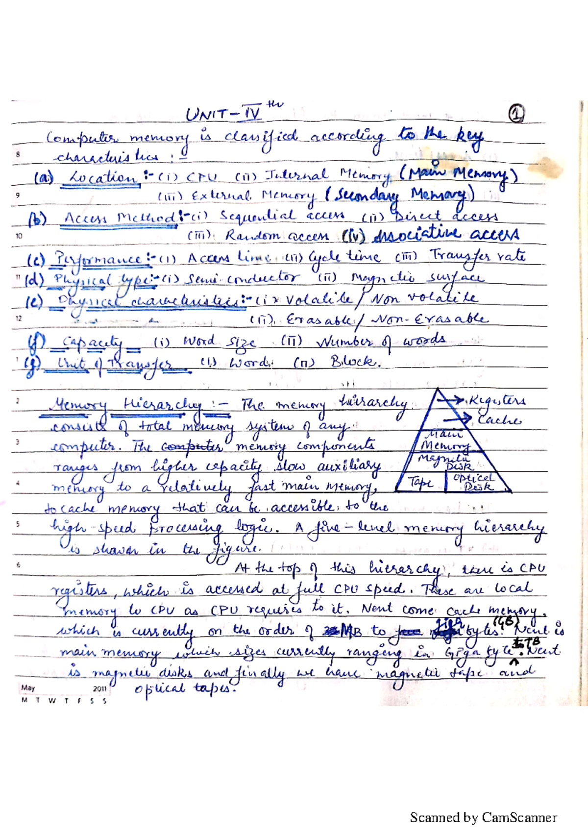 Coa Kcs 302 Unit 4 Part 1 Memory 1 Computer Memory Is Classified According To The Key 8