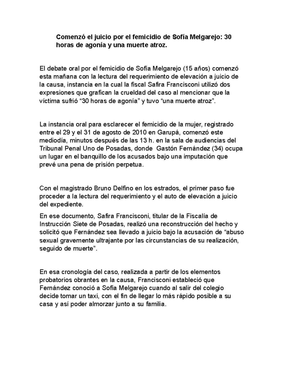 El juicio - homicidio - Comenzó el juicio por el femicidio de Sofía ...
