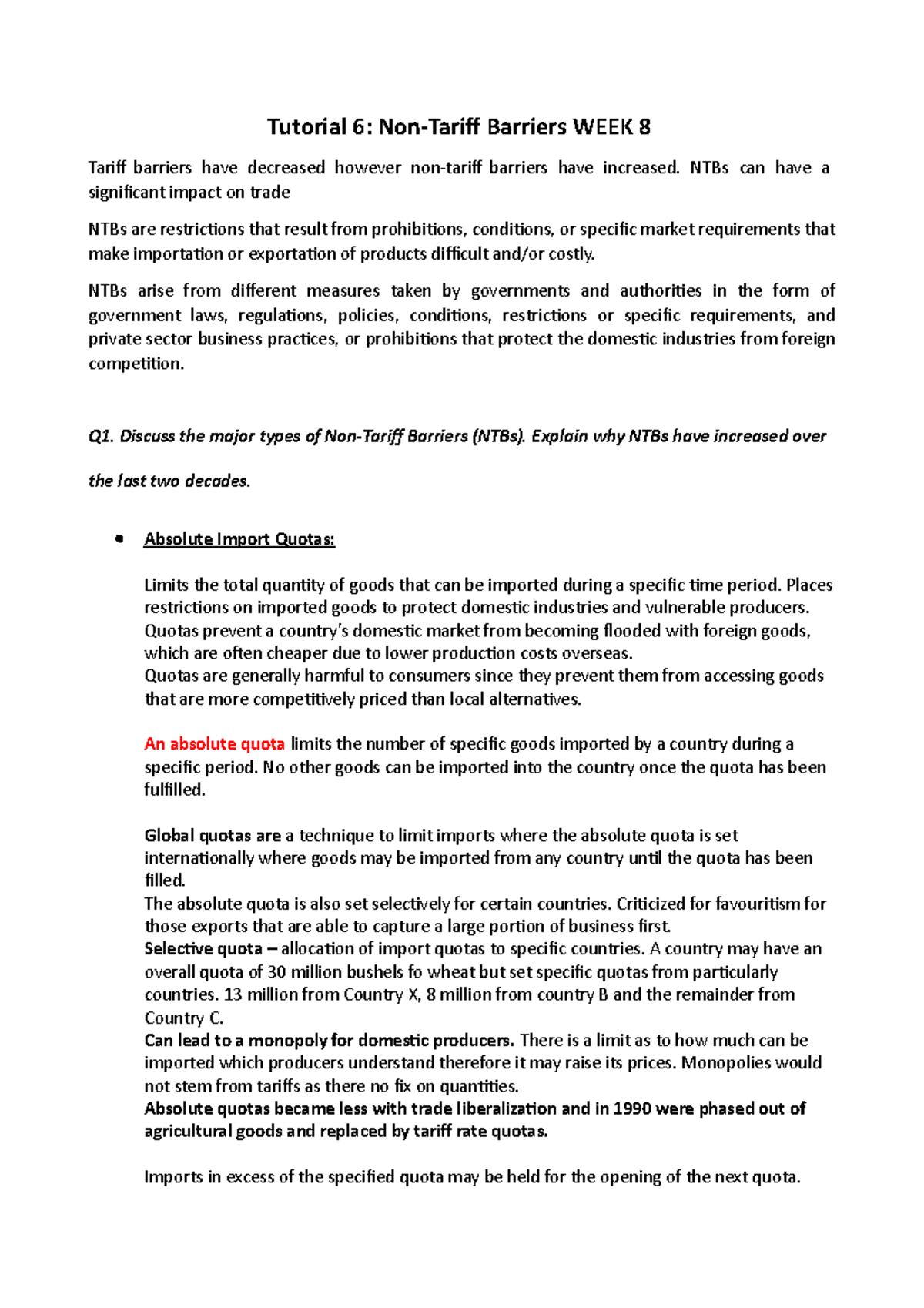 Tutorial 6 - Non tariff barriers WEEK 8 - Tutorial 6: Non-Tariff ...