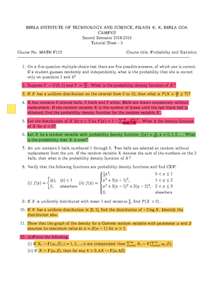 Tutorial 1 - BIRLA INSTITUTE OF TECHNOLOGY AND SCIENCE, PILANI K. K ...
