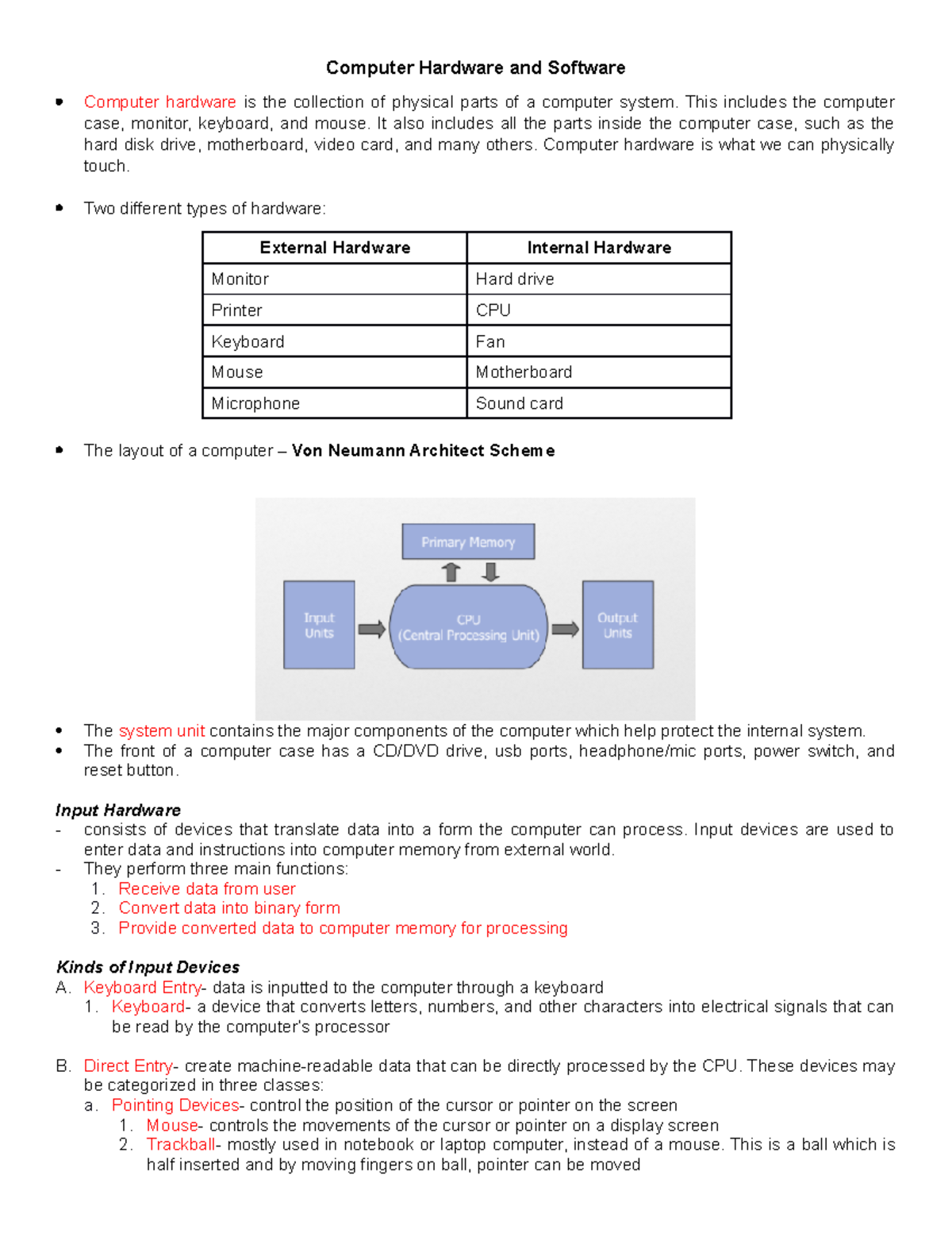 Computer Hardware and Software - This includes the computer case ...