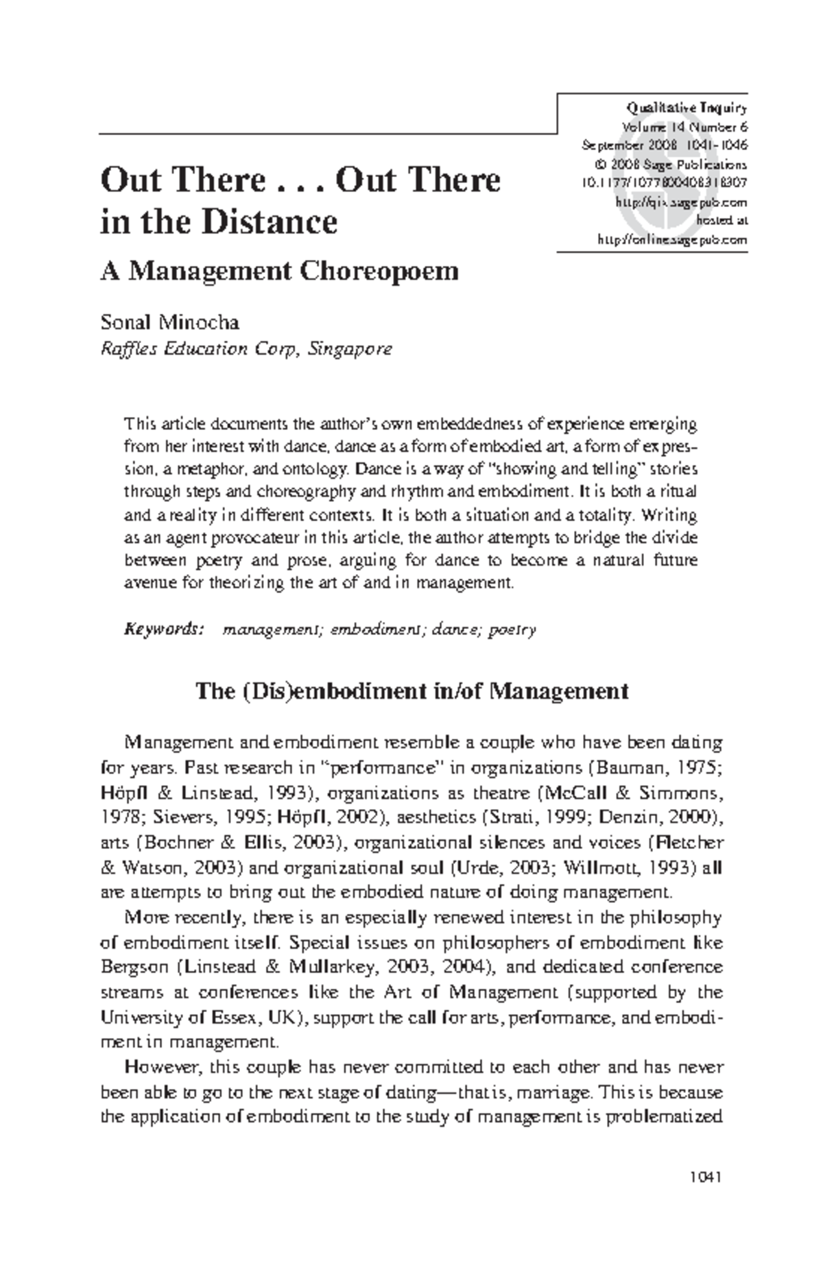 Out There . . . Out There in the Distance - A Management Choreopoem by ...