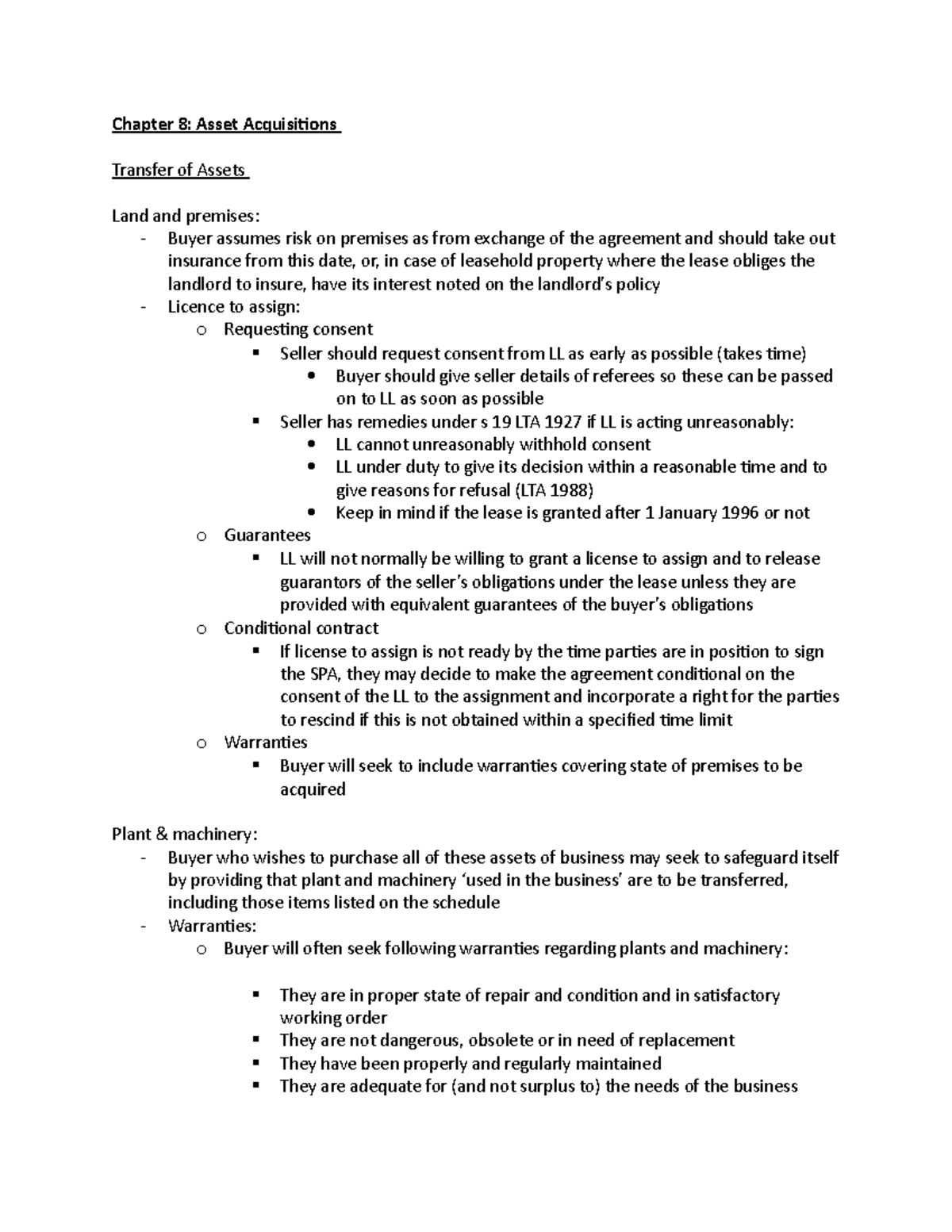 M&A6 - Asset Acquisition - Chapter 8: Asset Acquisitions Transfer of Assets Land and premises ...