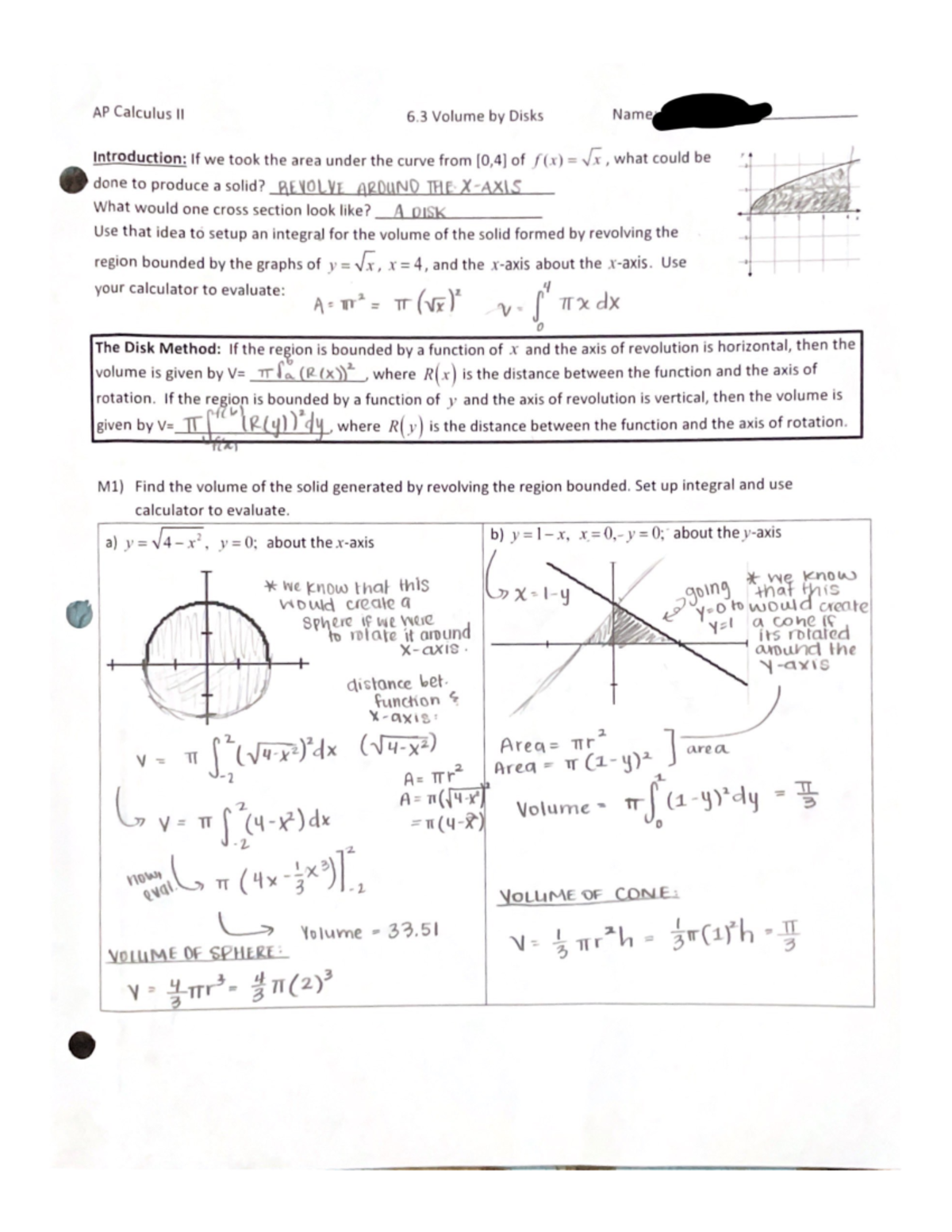 Calculus II - Volume By Disks - MA 1723 - Studocu