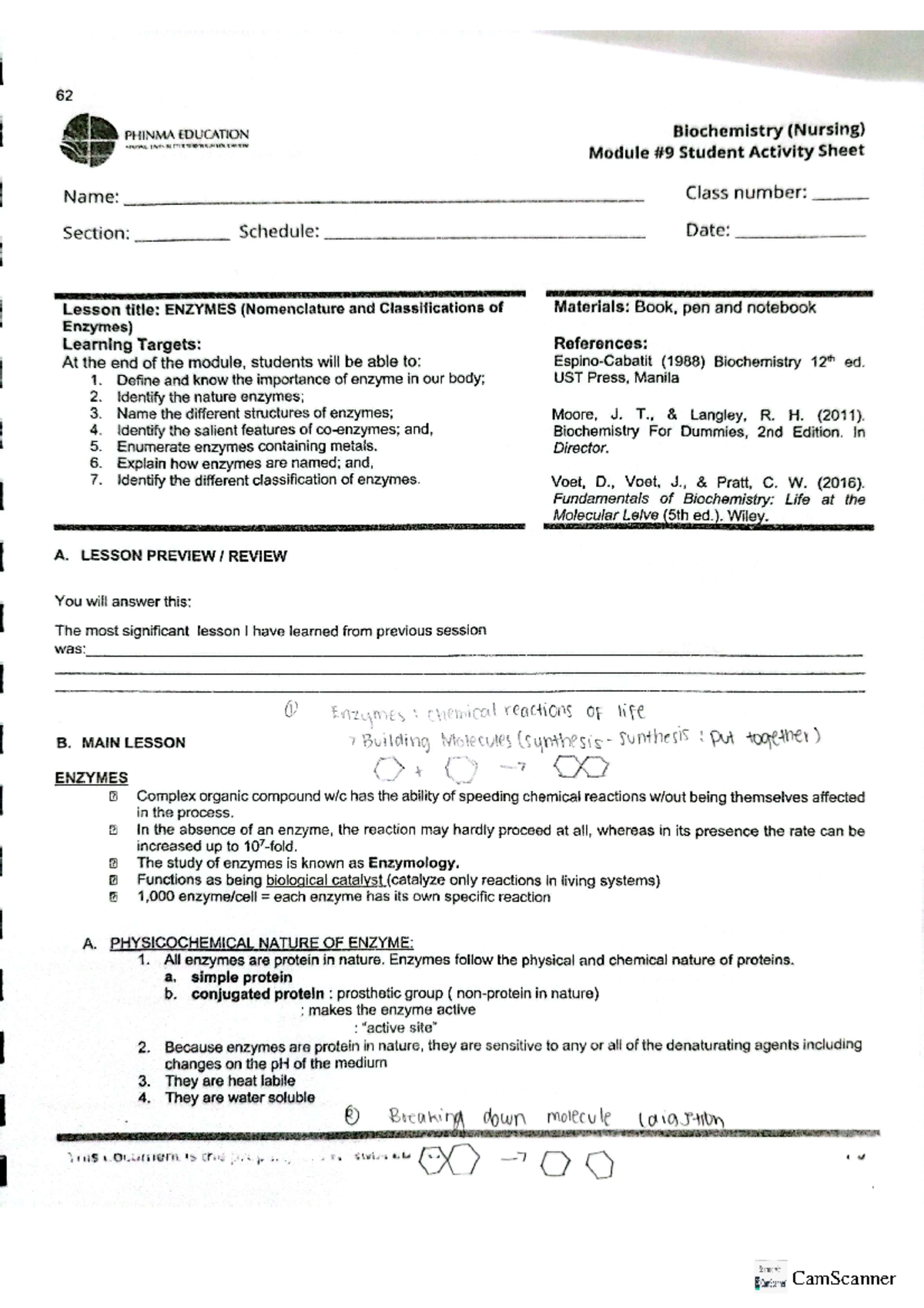 biochemistry lecture - 62 PHINMA EDUCATION Biochemistry (Nursing ...
